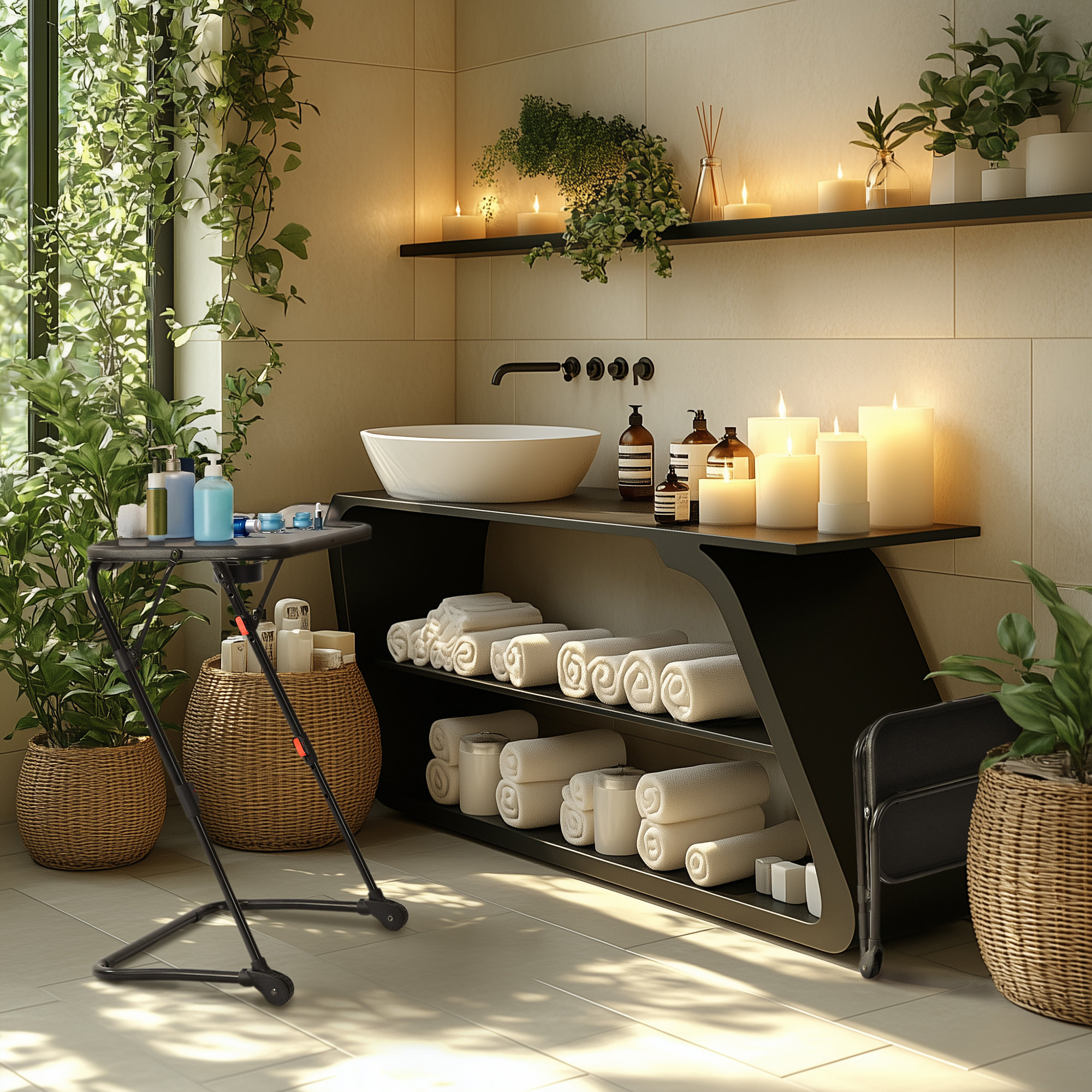 Rebrilliant Adjustable Bathroom Side Table, 13.8"x18.9" Waterproof PP ...