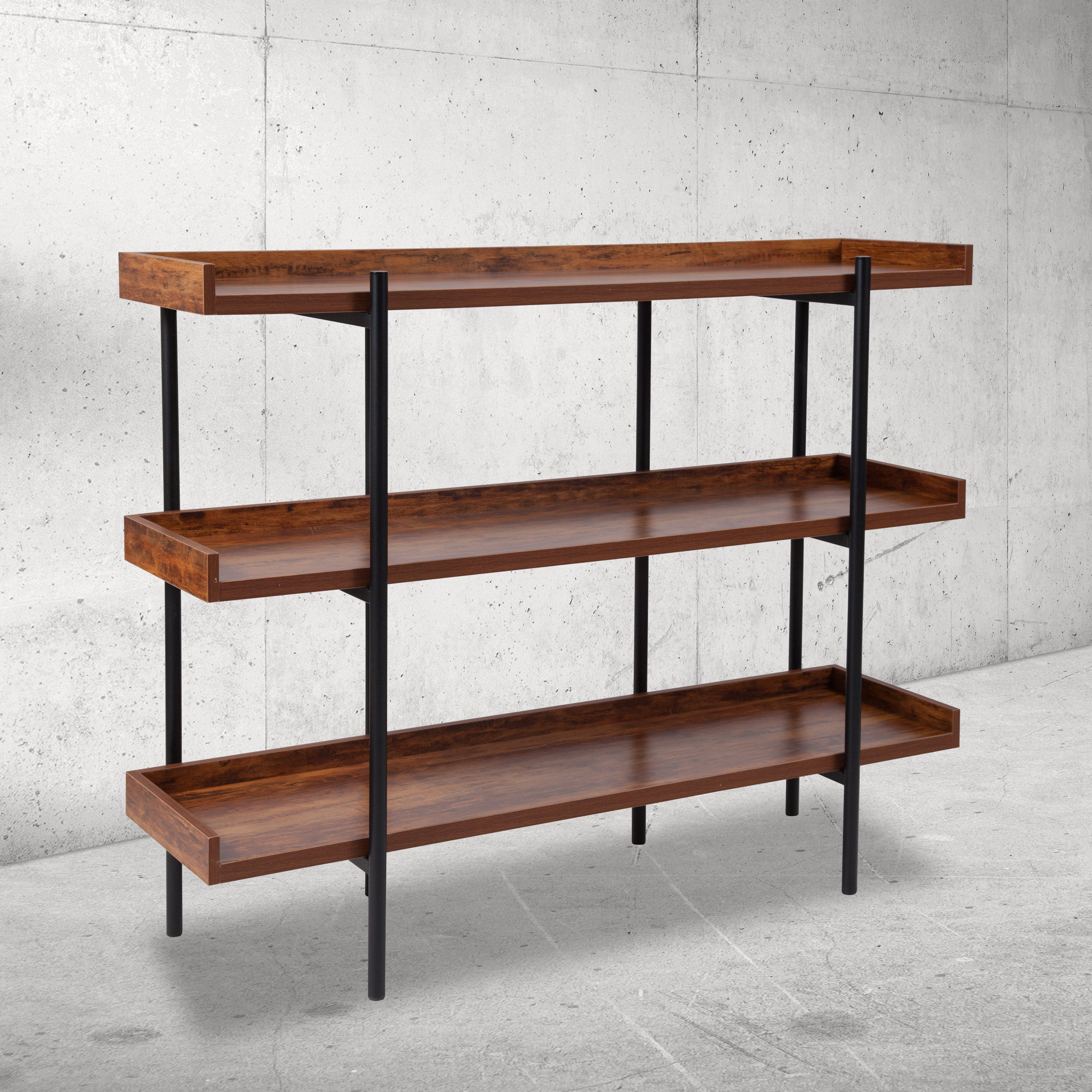 Gracie Oaks Ohlson Rustic Wood Grain Open-Style 3-Shelf Display Unit by ...