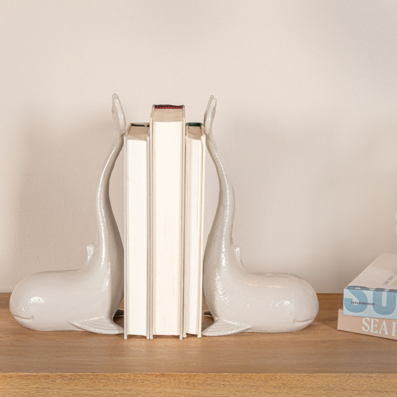 Beachcrest Home™ Whale-Shaped Cast Iron Bookends | Wayfair
