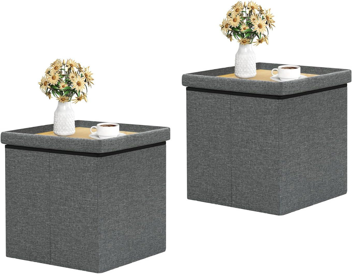 Latitude Run® Storage Ottoman With Tray, Linen Small Coffee Table ...