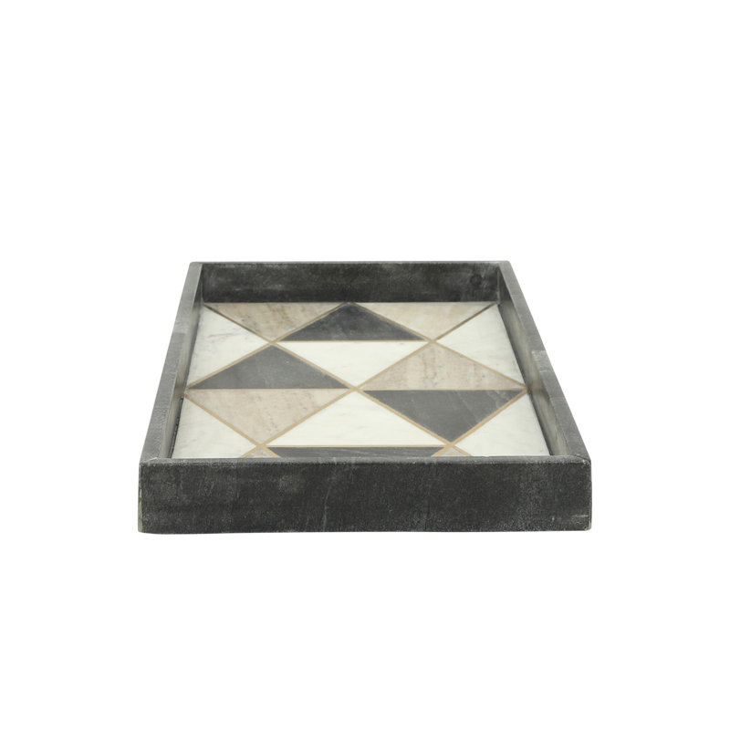 Everly Quinn Marble 9x18 Rectangular Tray, Black, White 1.5"H - 18.0" x ...