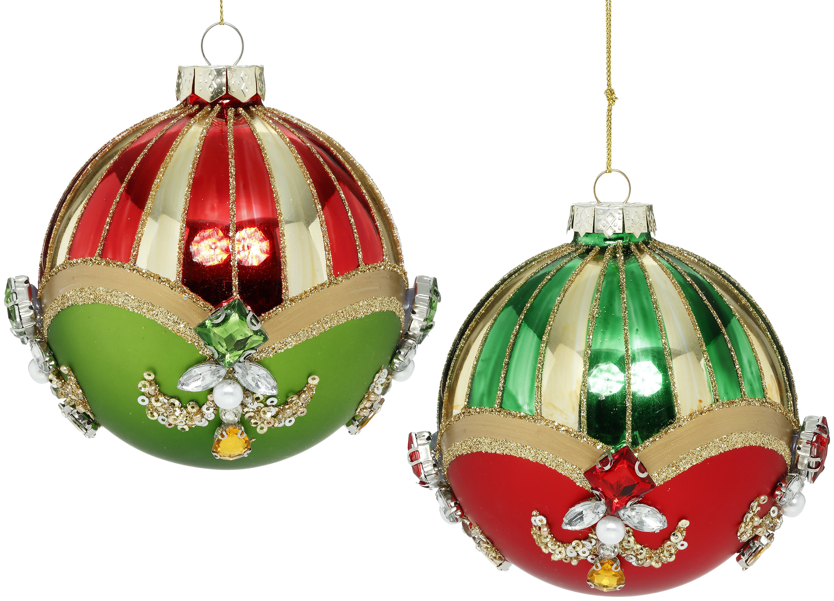 Mark Roberts Jeweled Stripes Ball Ornament - 4 Inches Set Of 6 | Wayfair