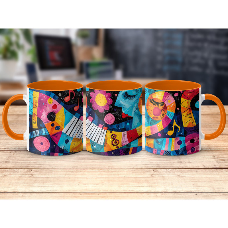 East Urban Home Set of 3 Kids Drawing Style 11oz Accent Mugs – White ...