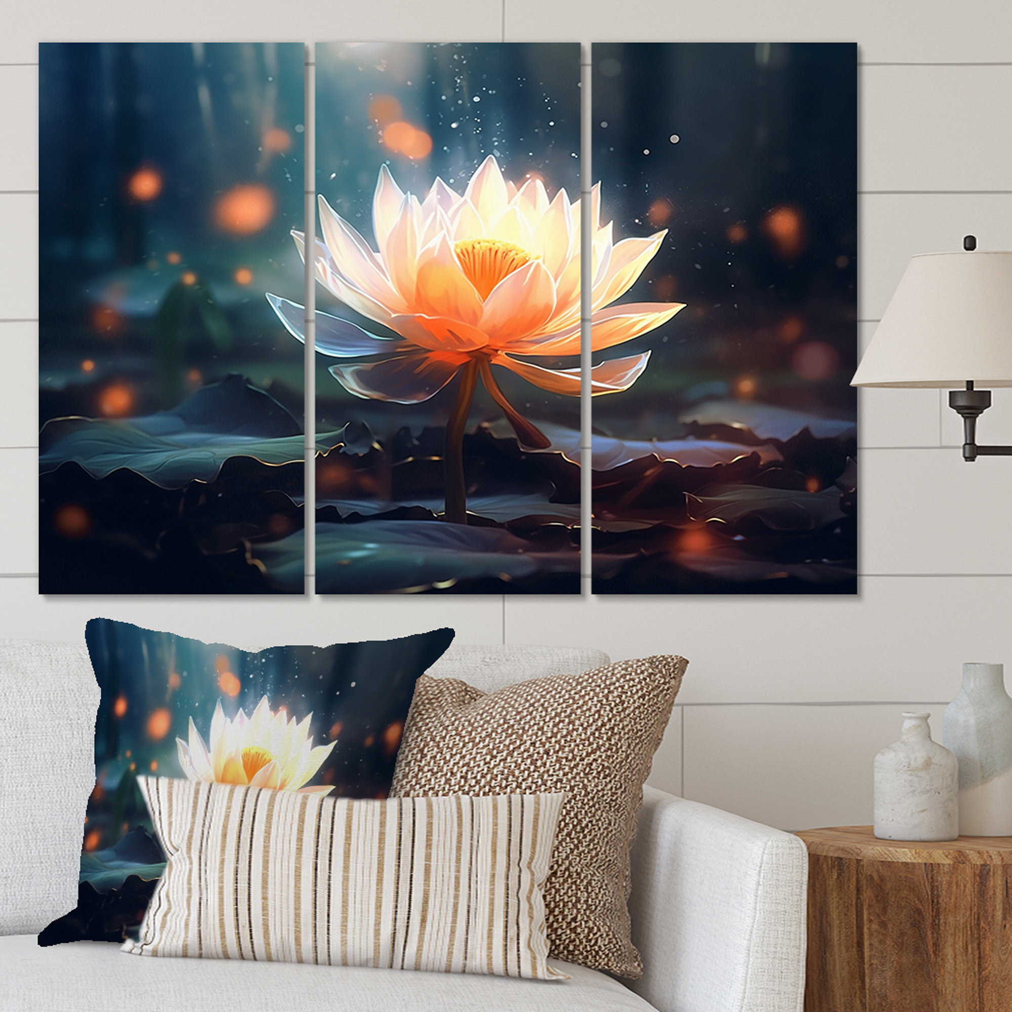 Design Art Cinematic White Lotus Iin Mystical Pond - Lotus Wall Art ...