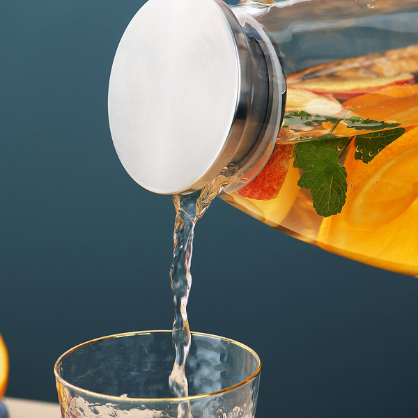 Ebern Designs 1.5 Liter 51 Oz Glass Pitcher With Lid, Glass Water ...