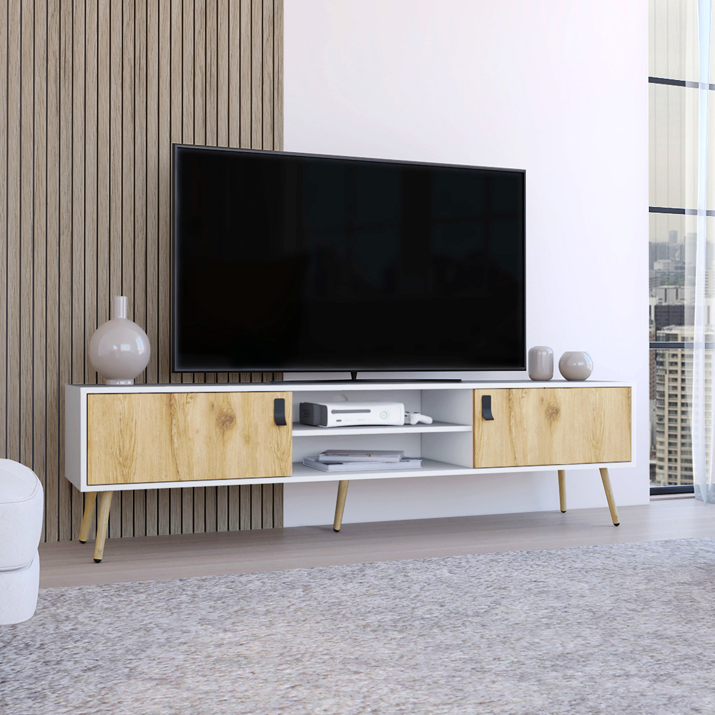 Ophelia & Co. Tv Rack With 2 Hinged Doors And Central Shelves | Wayfair