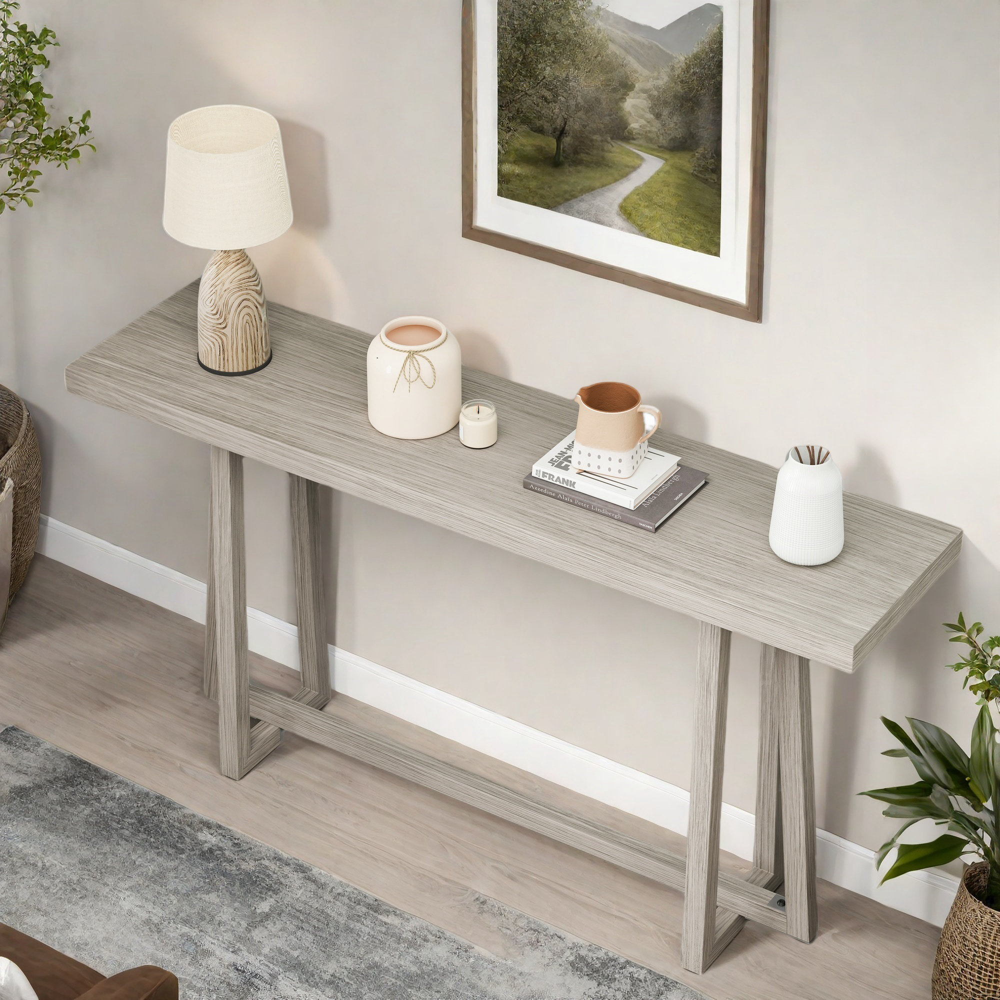 Gracie Oaks Long Rectangular Console Table With Wood Grain Design And ...