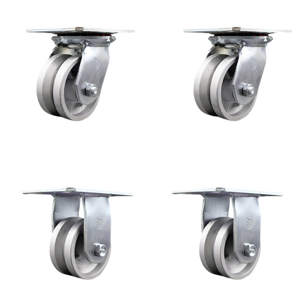 Service Caster 4 Inch V Groove Semi Steel Caster Set with Roller ...