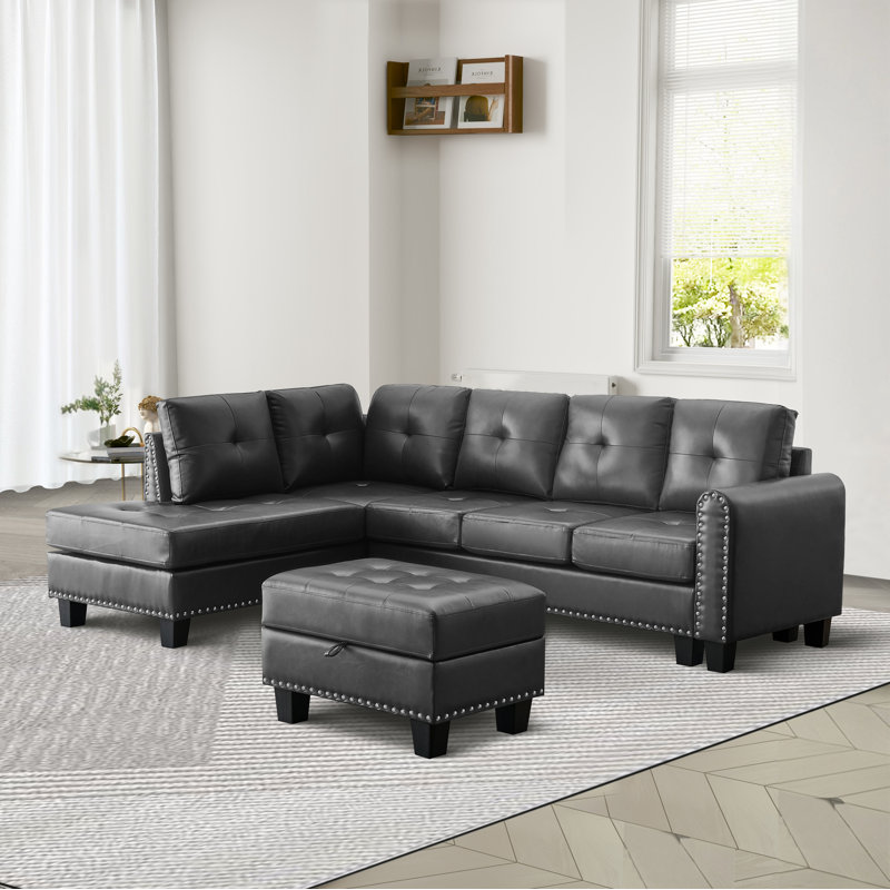 Winston Porter L-shaped Reversible Chaise Sofa With Convertible Console ...
