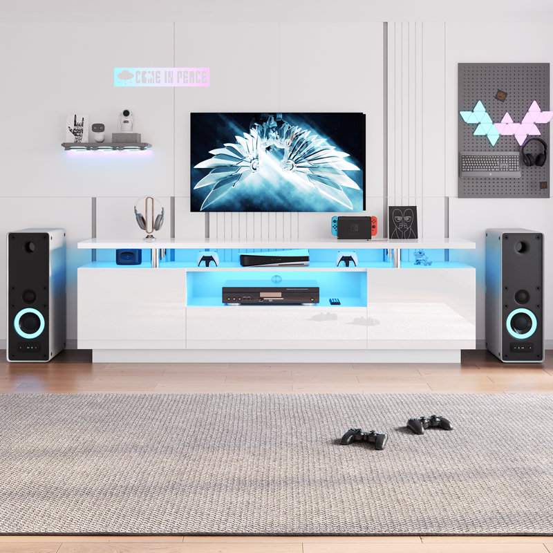 Wrought Studio™ 70in High Gloss LED TV Stand With Open Storage Shelves ...