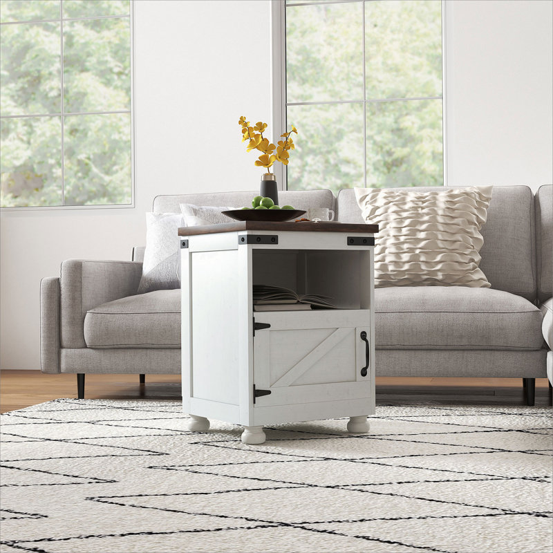 Gracie Oaks Farmhouse Side Table, End Table with Open Shelf and ...