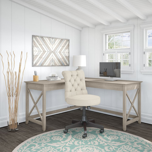 Bush Furniture Key West Collection: Washed Gray L-Shaped Computer Desk ...