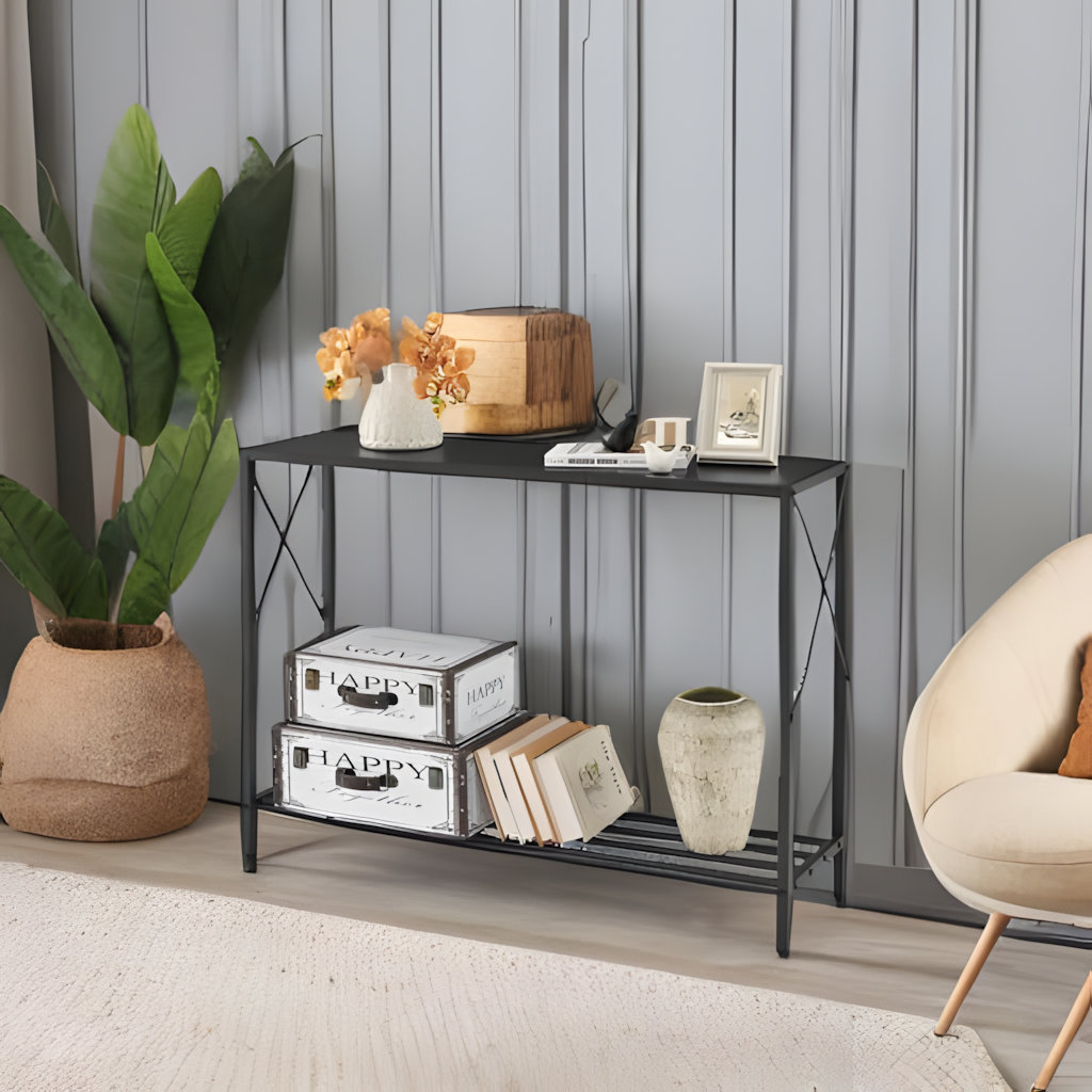 17 Stories Modern 2-Tier X-Frame Console Table For Hallway, Living Room ...