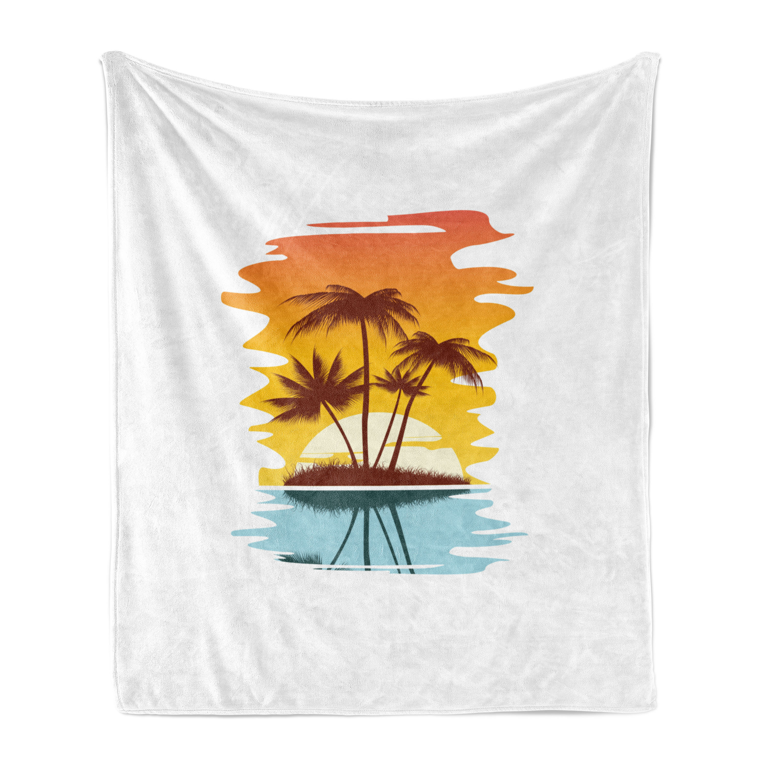 Ambesonne Beach Fleece Throw Blanket Exotic Palm Trees Sunset Orange ...