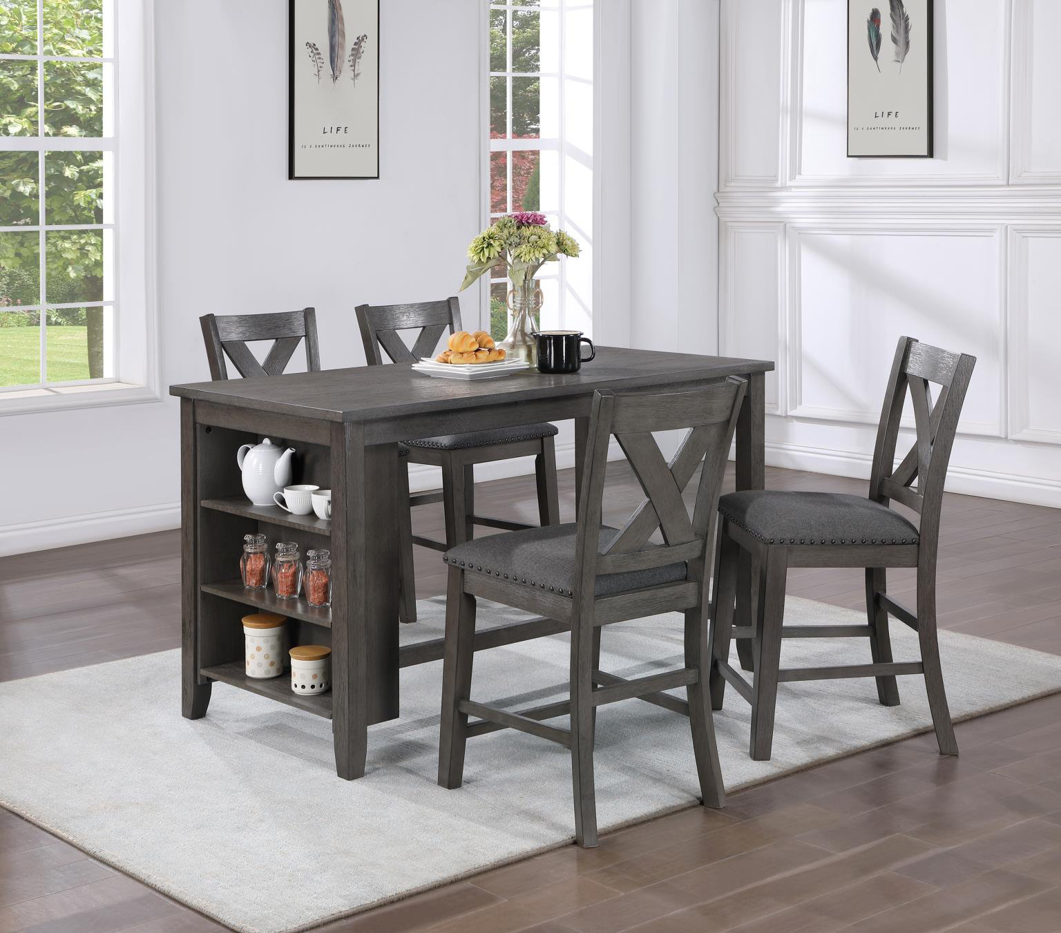 Rosalind Wheeler Gray Pub Table & 4 Stools | Wayfair