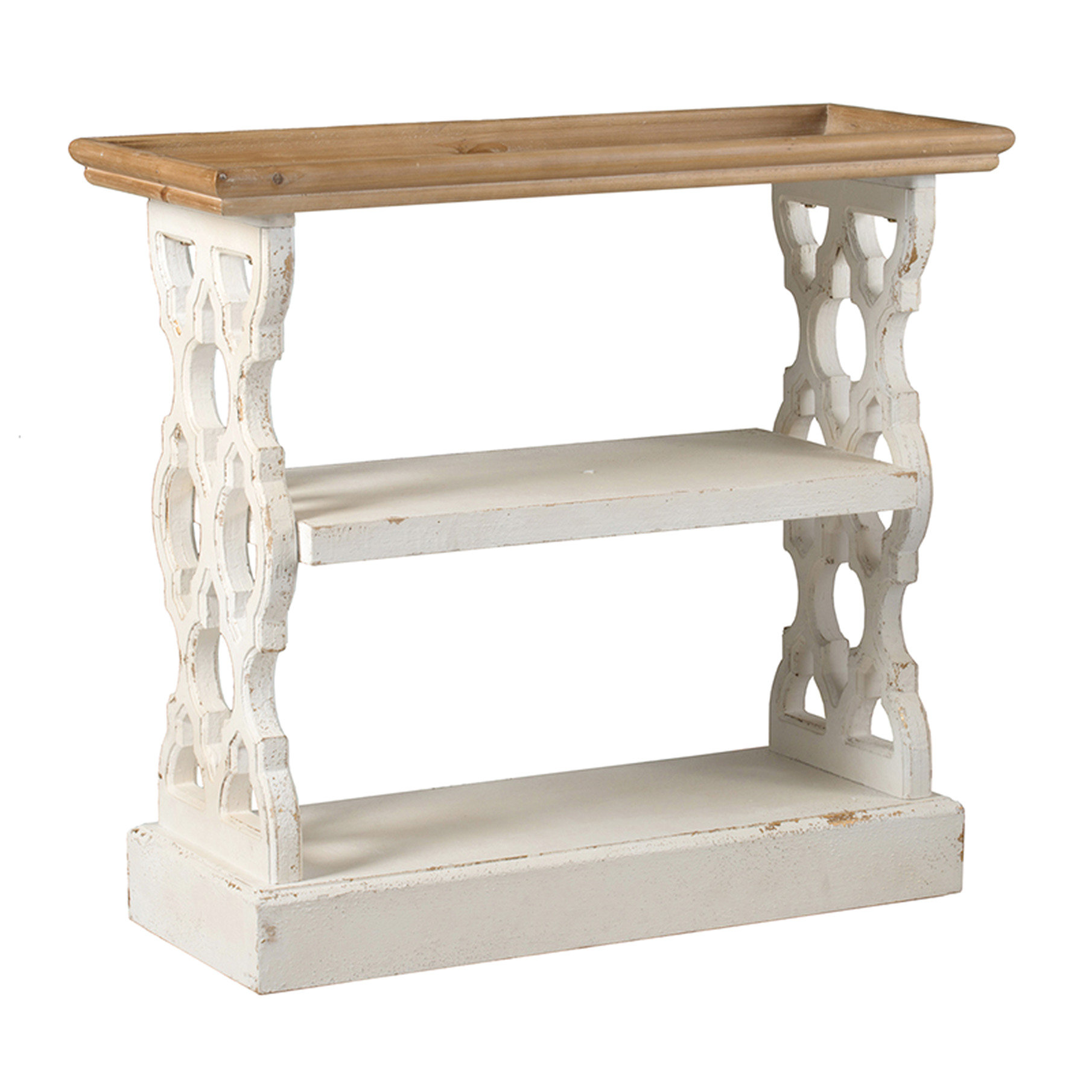 Ophelia & Co. Distressed White And Natural Wood Shelf Tray Table, 35 ...