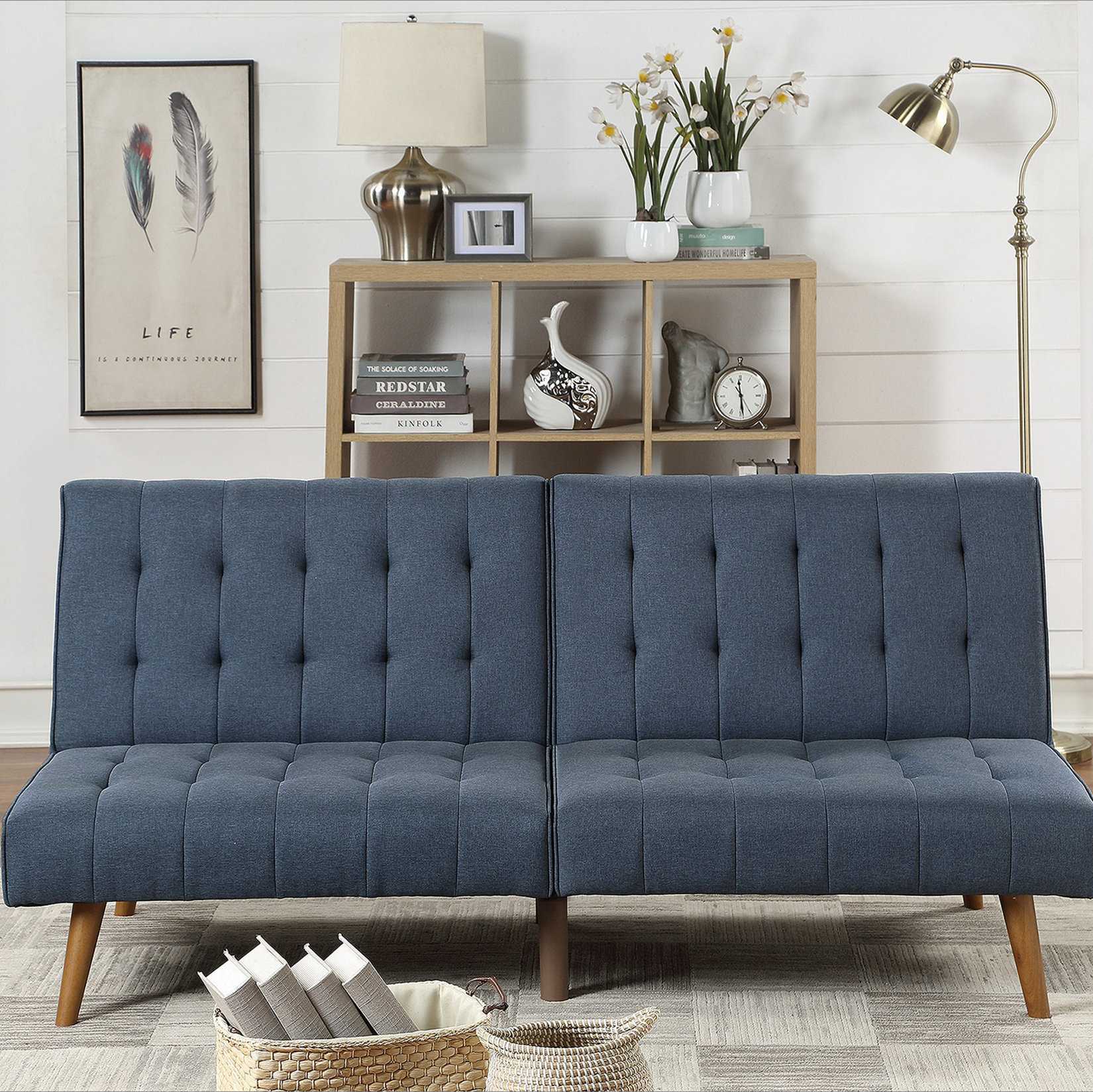 George Oliver Navy Colour Modern Convertible Sofa 1pc Set Couch ...