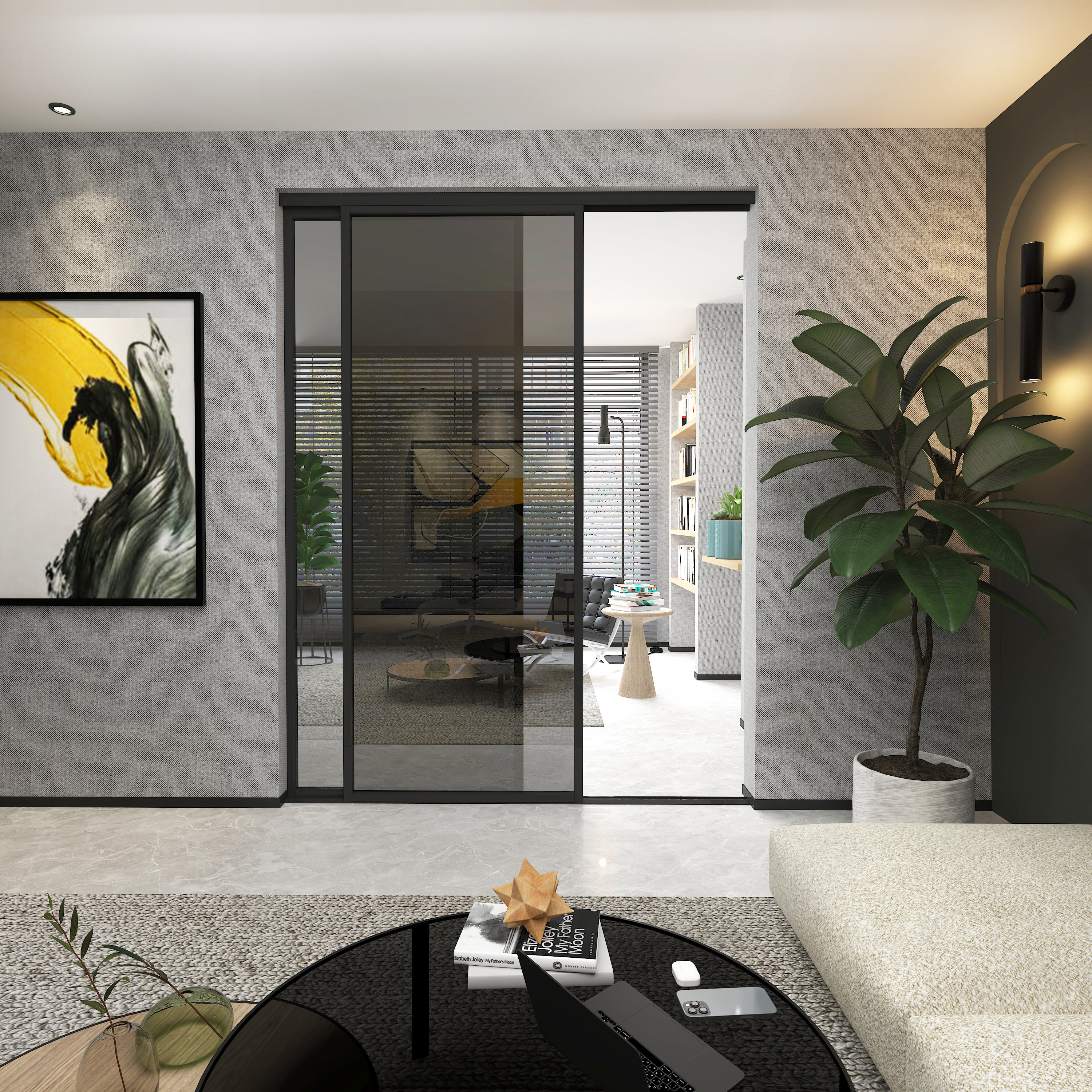 Doors22 3 Panel Smoked Frosted Glass Sliding Room Divider - Aluminum ...