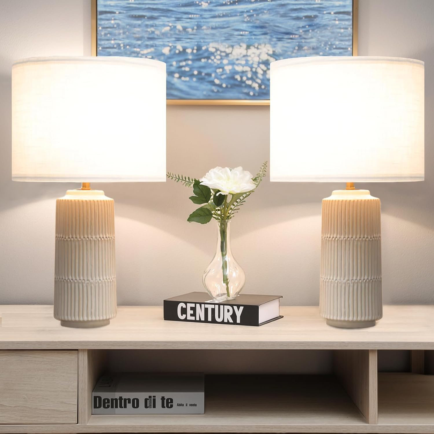 George Oliver Modern Ceramic Table Lamps Set Of 2 With White Shade ...