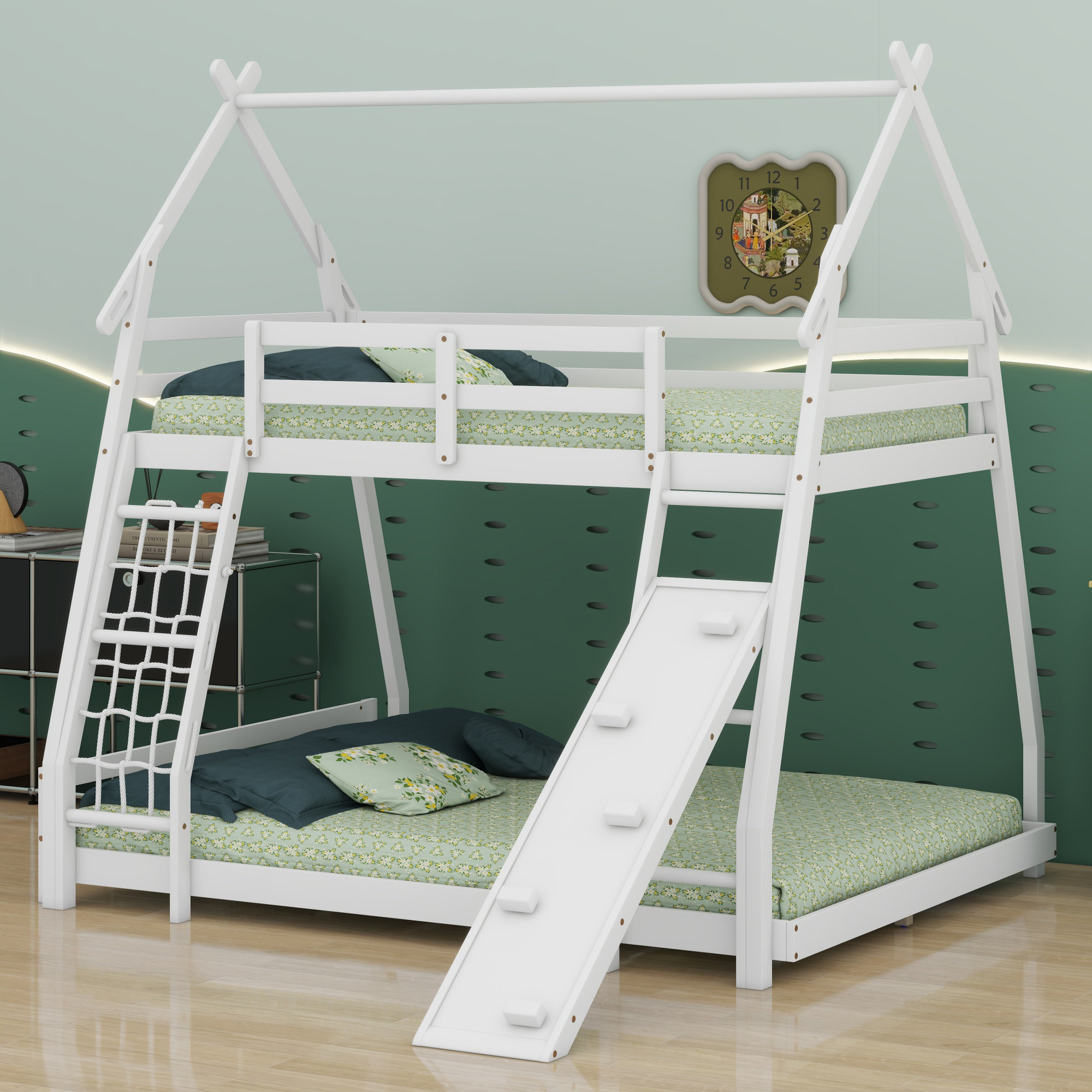 Harper Orchard House Bunk Bed With Climbing Nets And Climbing Ramp ...
