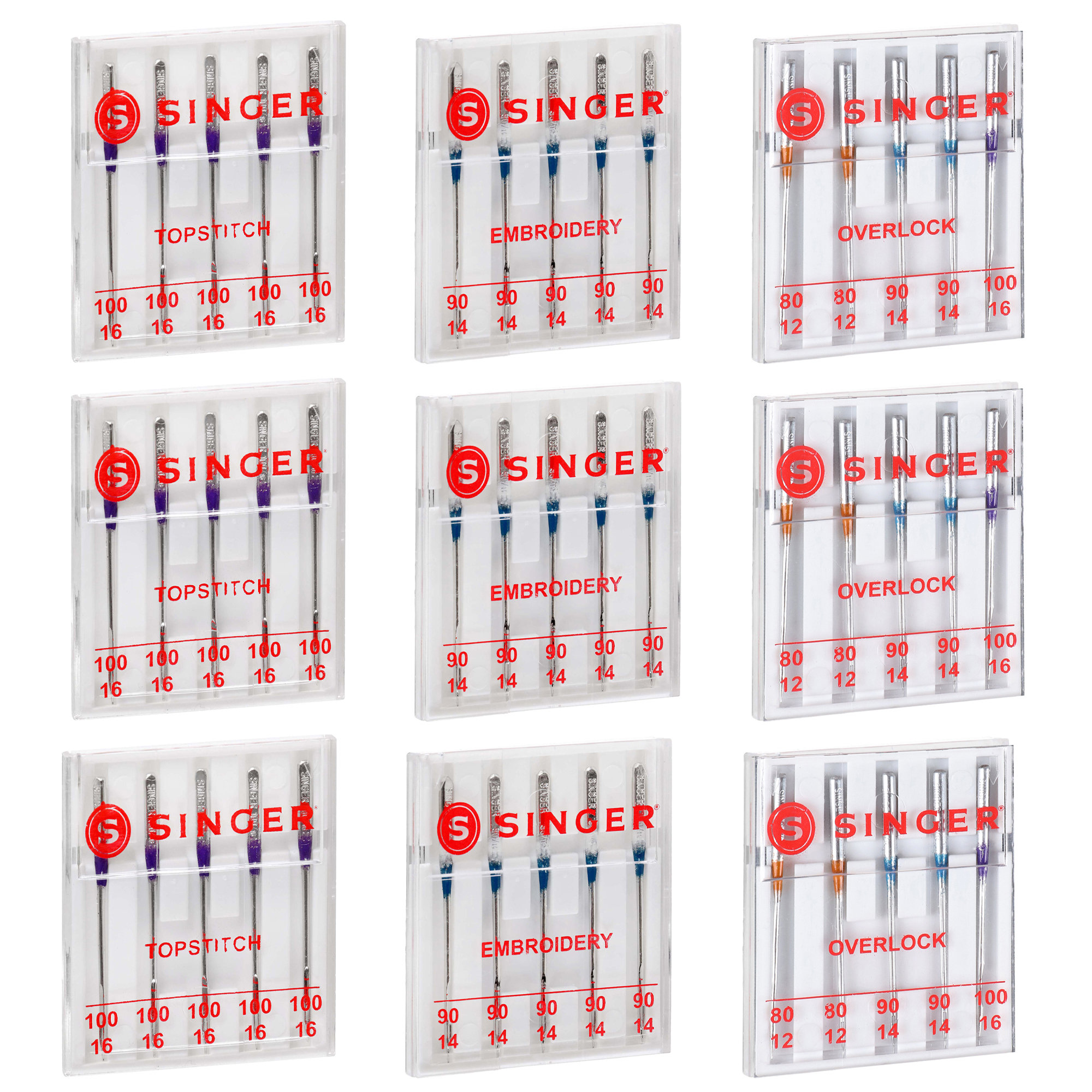 SINGER Overlock, Topstitch, Embroidery Sewing Machine Needles, 80/12 ...
