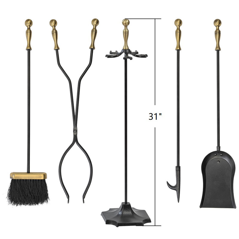 House of Hampton® 5-Piece Iron Fireplace Tool Set & Reviews | Wayfair