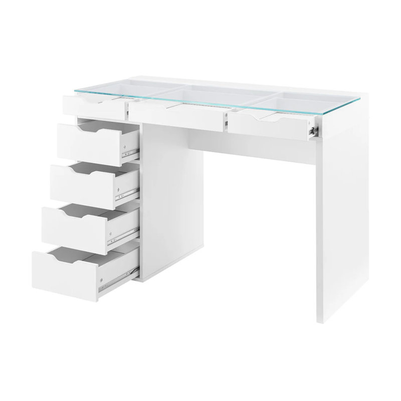 Hokku Designs SlayStation Kendall Vanity Makeup Table with Clear Glass ...