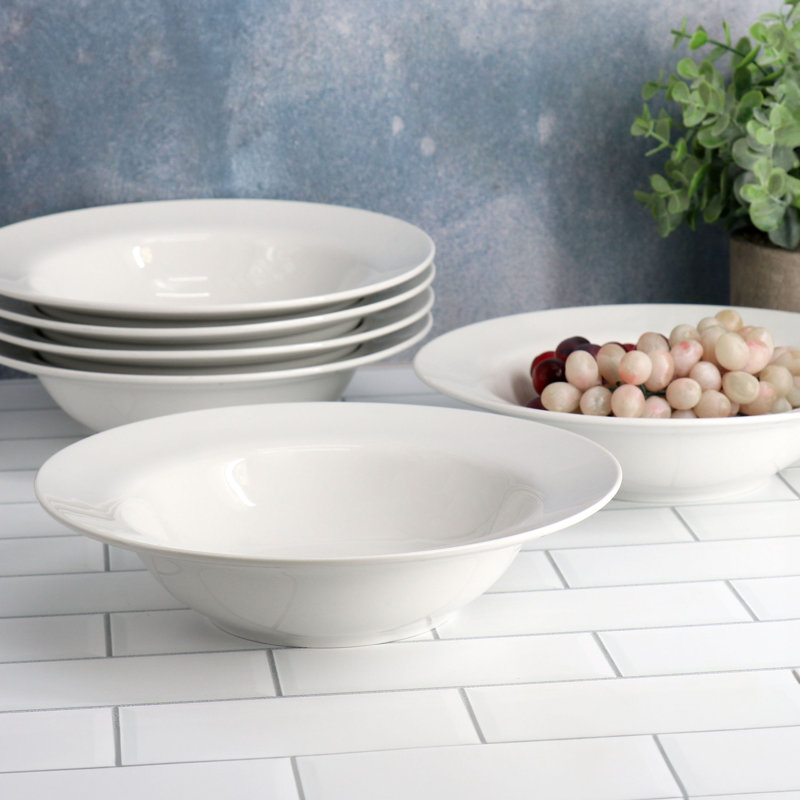 Our Table Simply White 6 Piece 8.7in Porcelain Soup Bowl Set in White ...