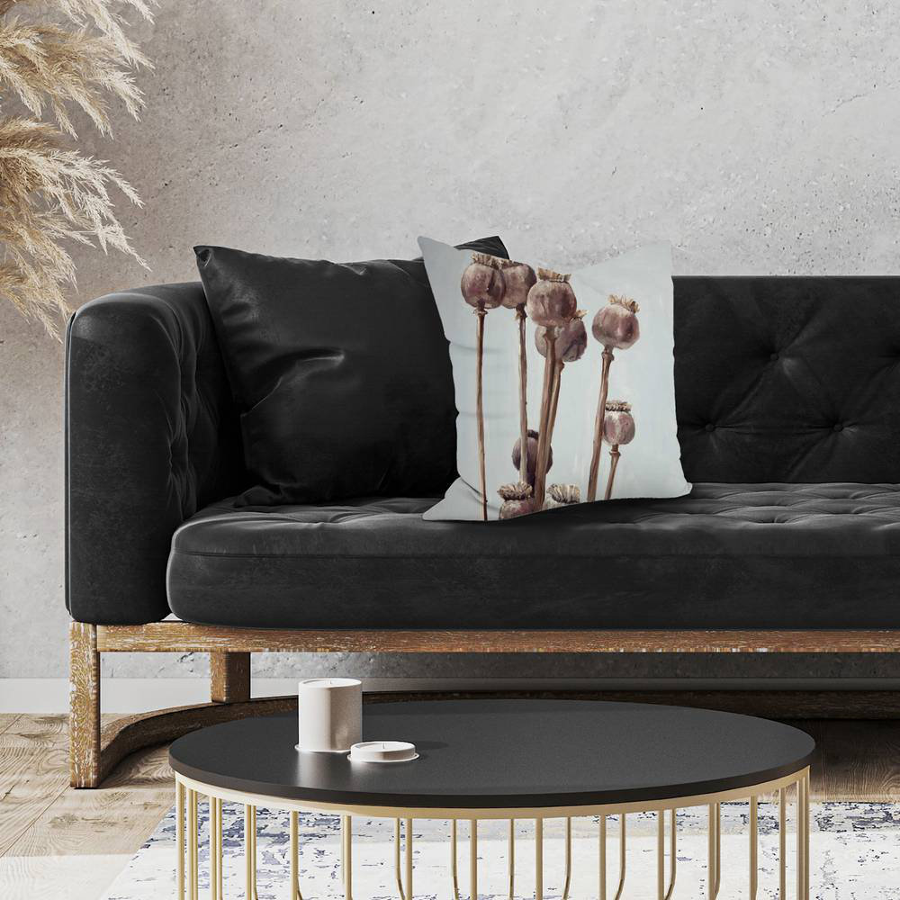 Begin Edition International Inc. Sepia Poppy Head Plants Square Pillow ...