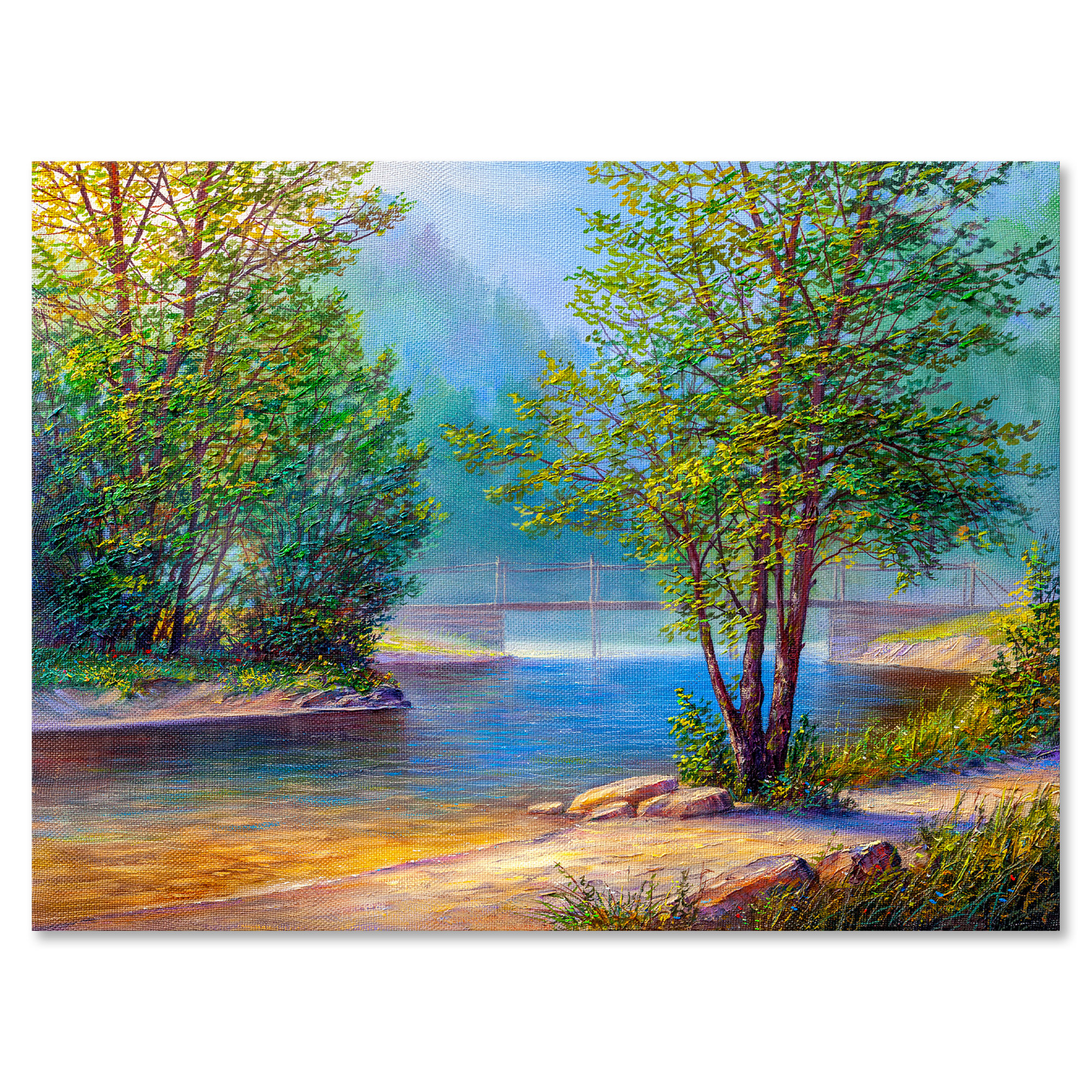 East Urban Home Green Trees by the Riverside - Painting on Canvas | Wayfair