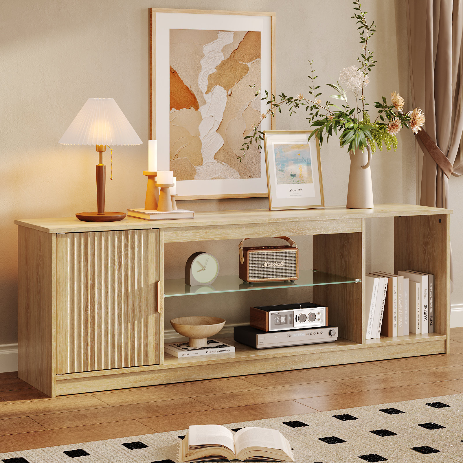 Steelside™ Labelle 57" Modern Tv Stand With Adjustable Shelves, Led ...