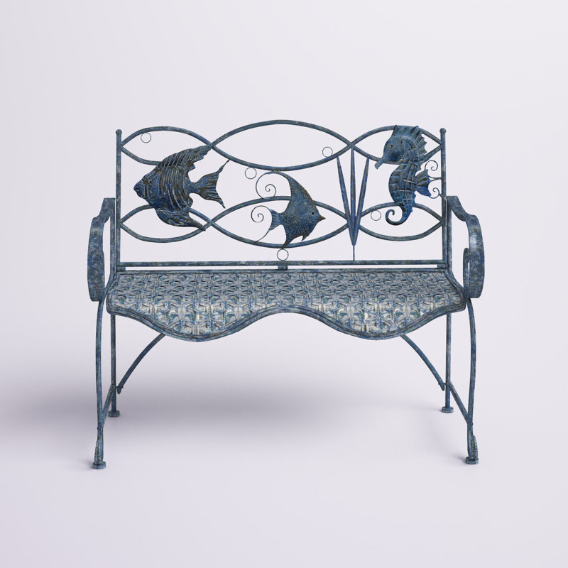 Mistana™ Zev Blue Fish Cast Iron Garden Bench & Reviews | Wayfair