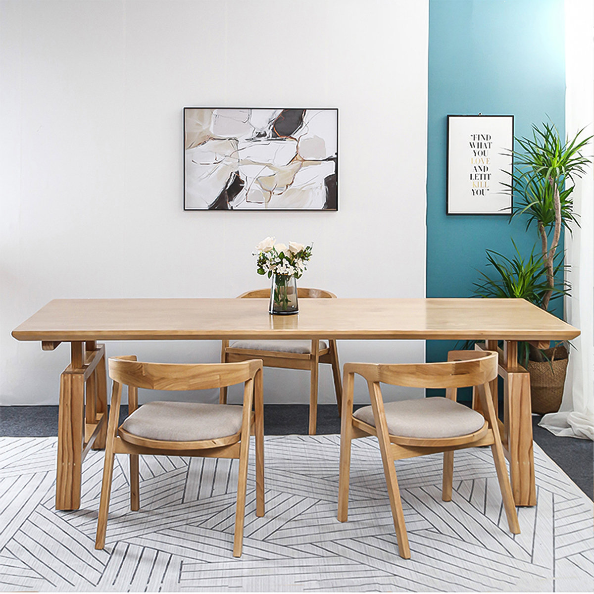 Corrigan Studio® 4 - Person Burlywood Rectangular Solid Wood Dining Table Set | Wayfair