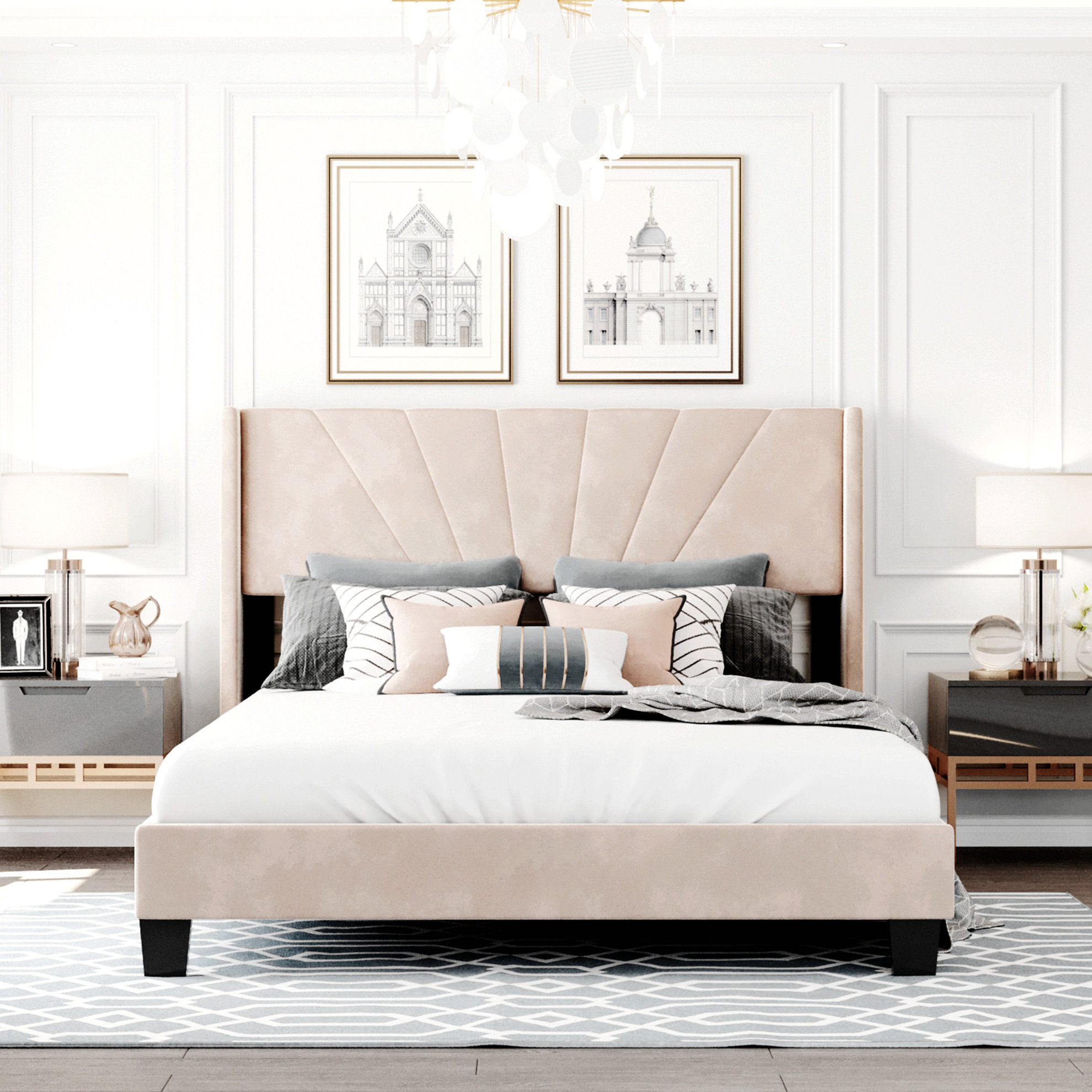 17 Stories Velvet Upholstered Platform Bed, Box Spring Needed | Wayfair