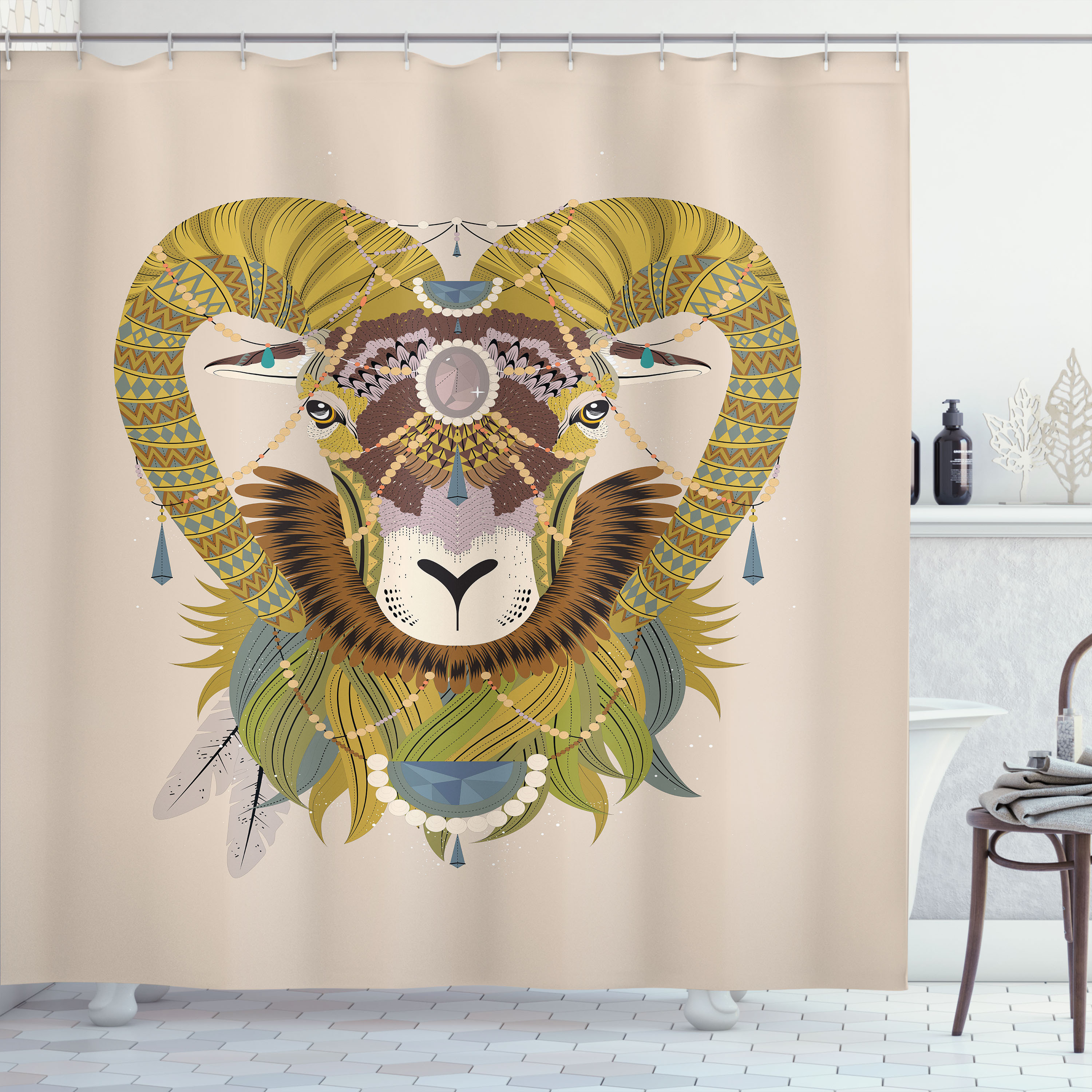 Dakota Fields Goat Shower Curtain Animal Head Multicolor | Wayfair