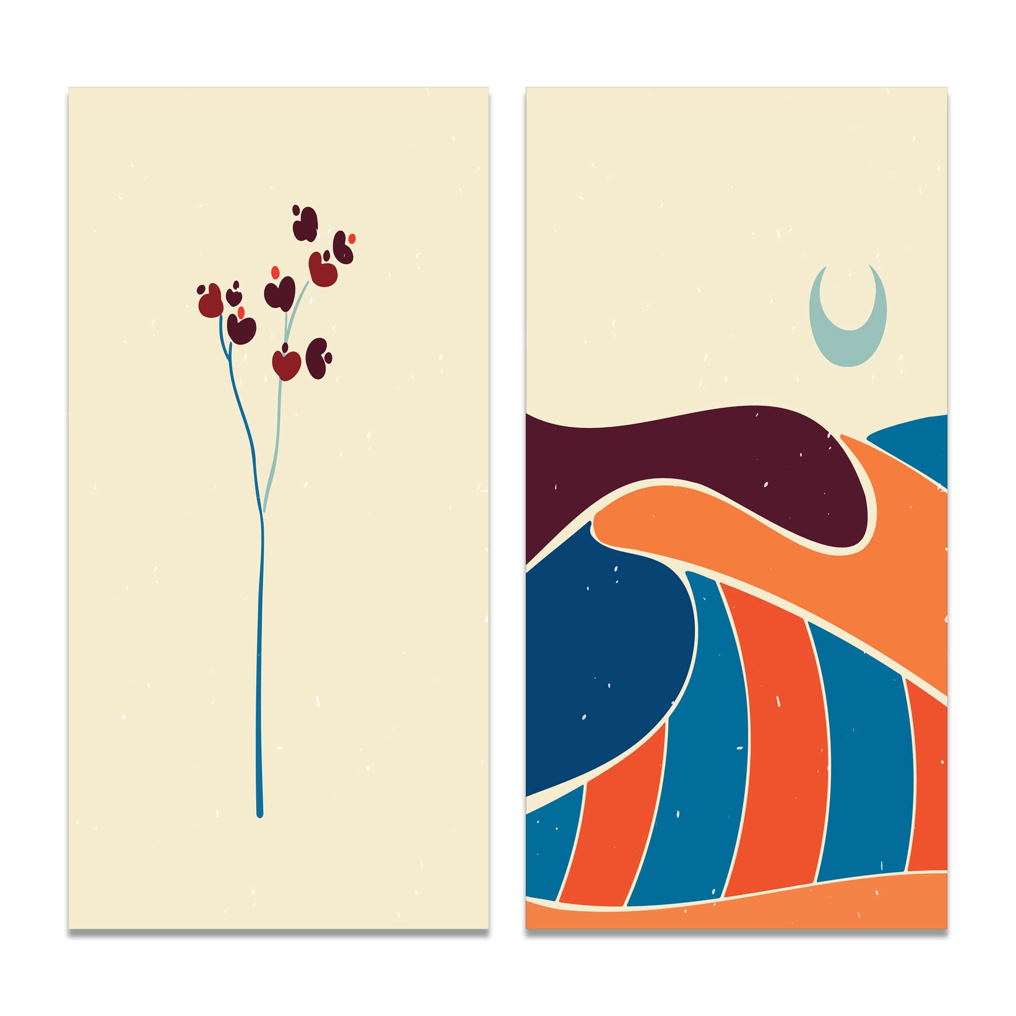 George Oliver Retro Sunrise Landscape with Moon II - 2 Piece Graphic ...