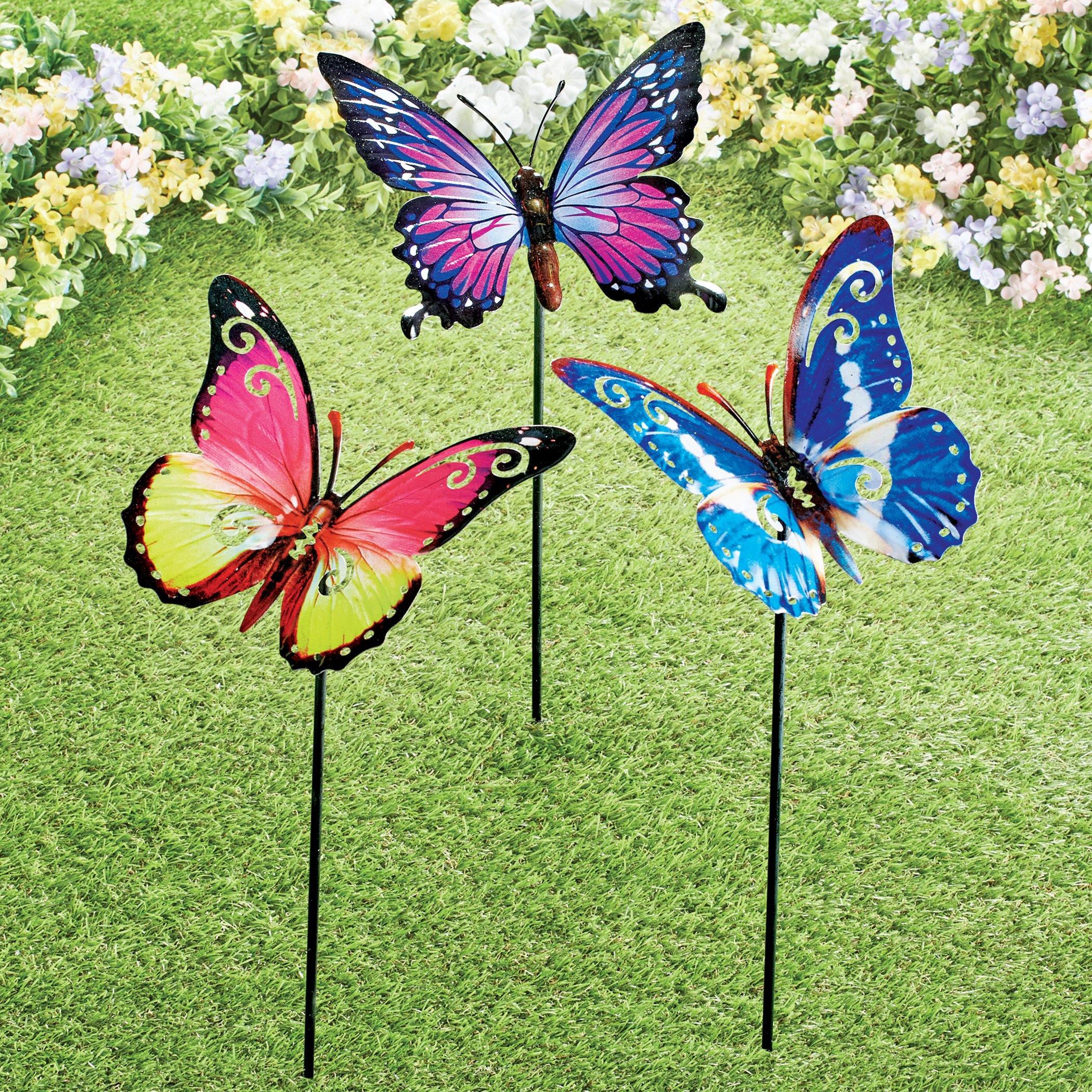 Arlmont & Co. Beautiful Butterfly Telescoping Garden Stakes - Set of 3 ...
