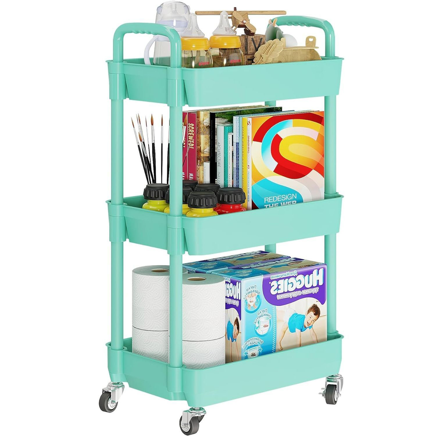 Silodo 3 Tier Kitchen Storage Cart Multifunctional Rolling Storage ...