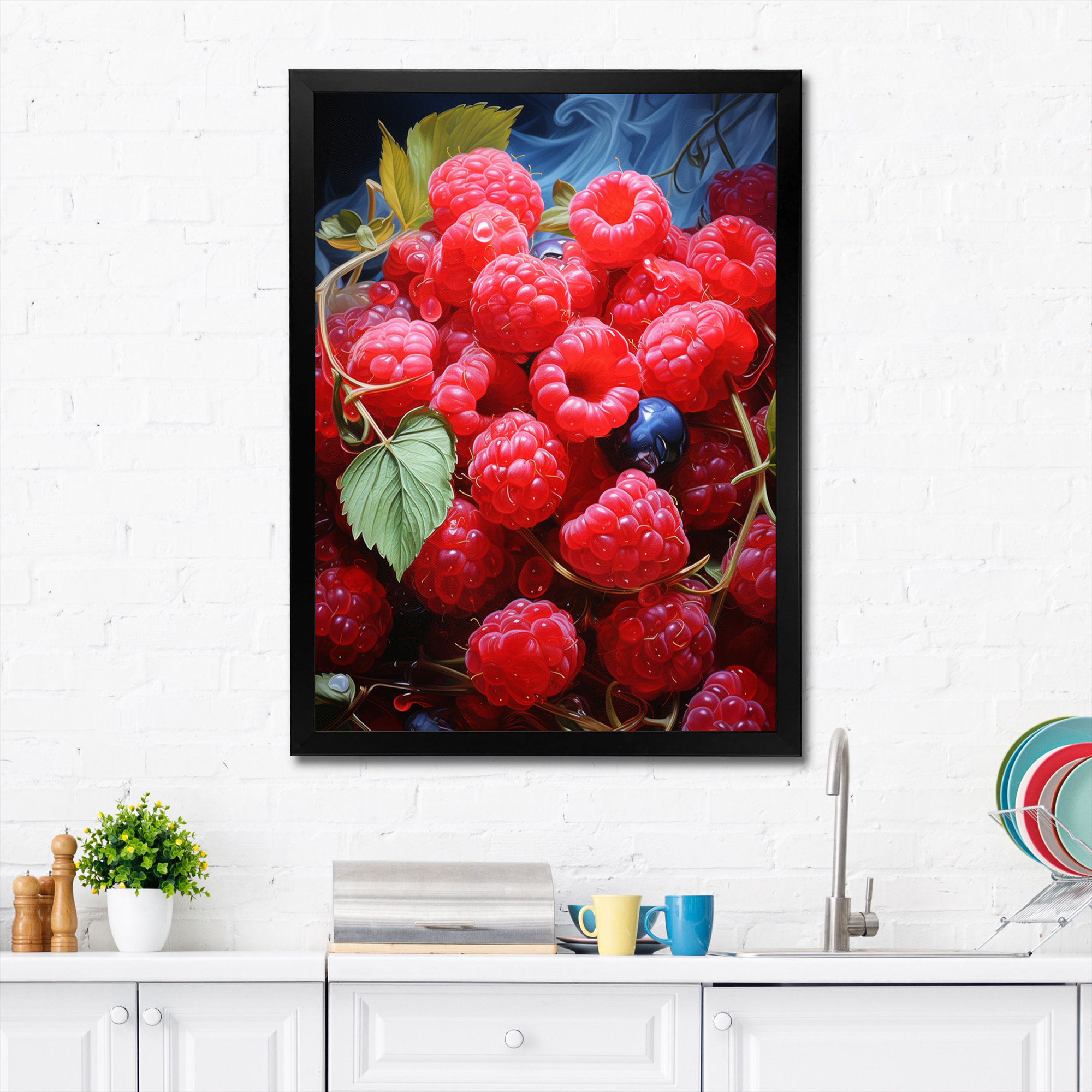 Ebern Designs Fruit Raspberry Rhapsody Expressive Framed On Canvas ...