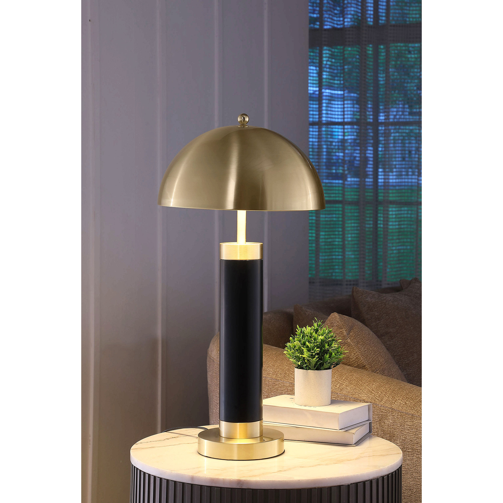 Everly Quinn Leoch Black 28-Inch Dome Shade Pillar Table Lamp (Set Of 2 ...