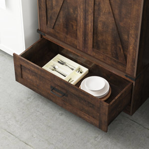 Gracie Oaks Tall Rustic Storage Cabinet With Barn Doors & Drawer ...