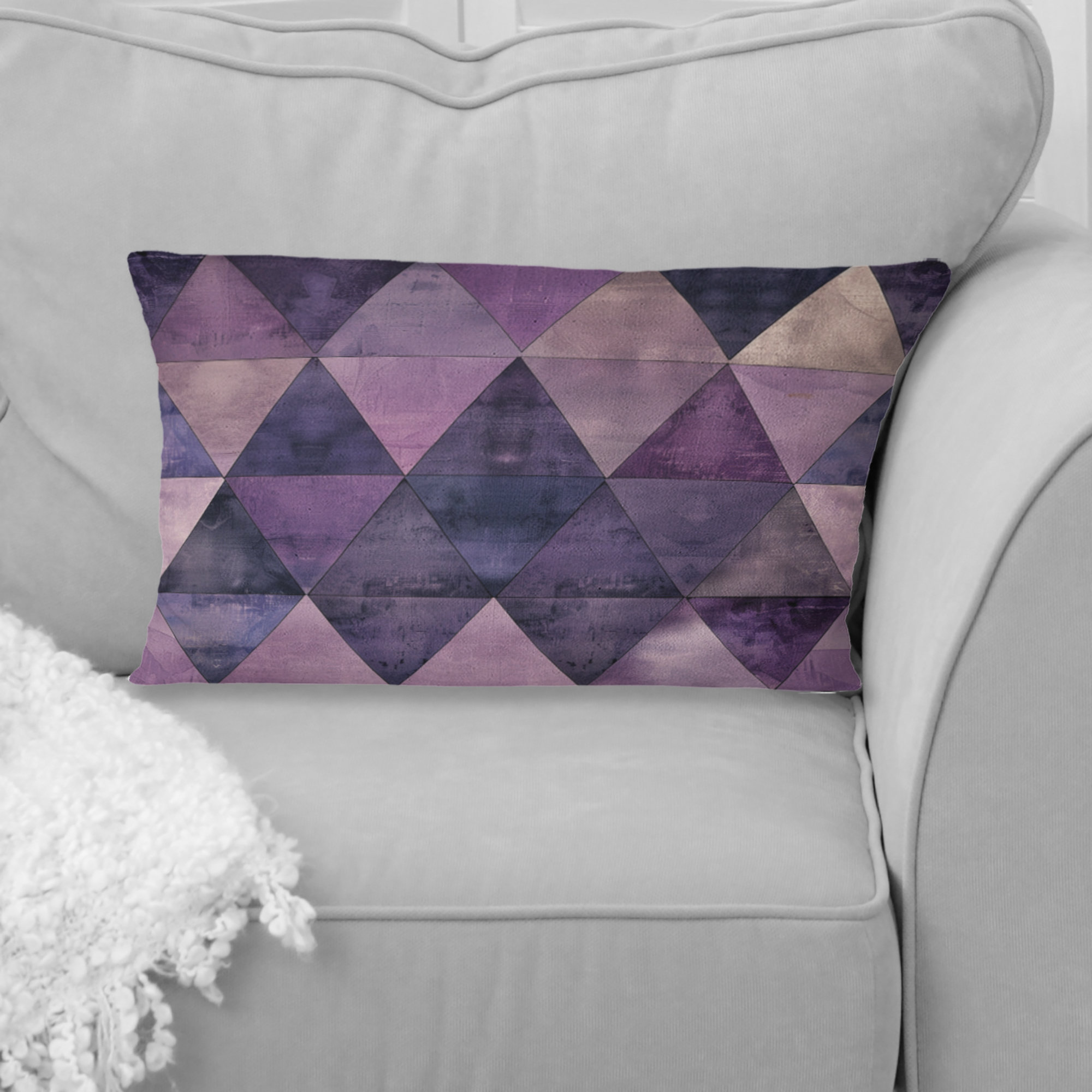 Design Art Purple Midcentury Triangle Pattern IV - Midcentury Lumbar ...
