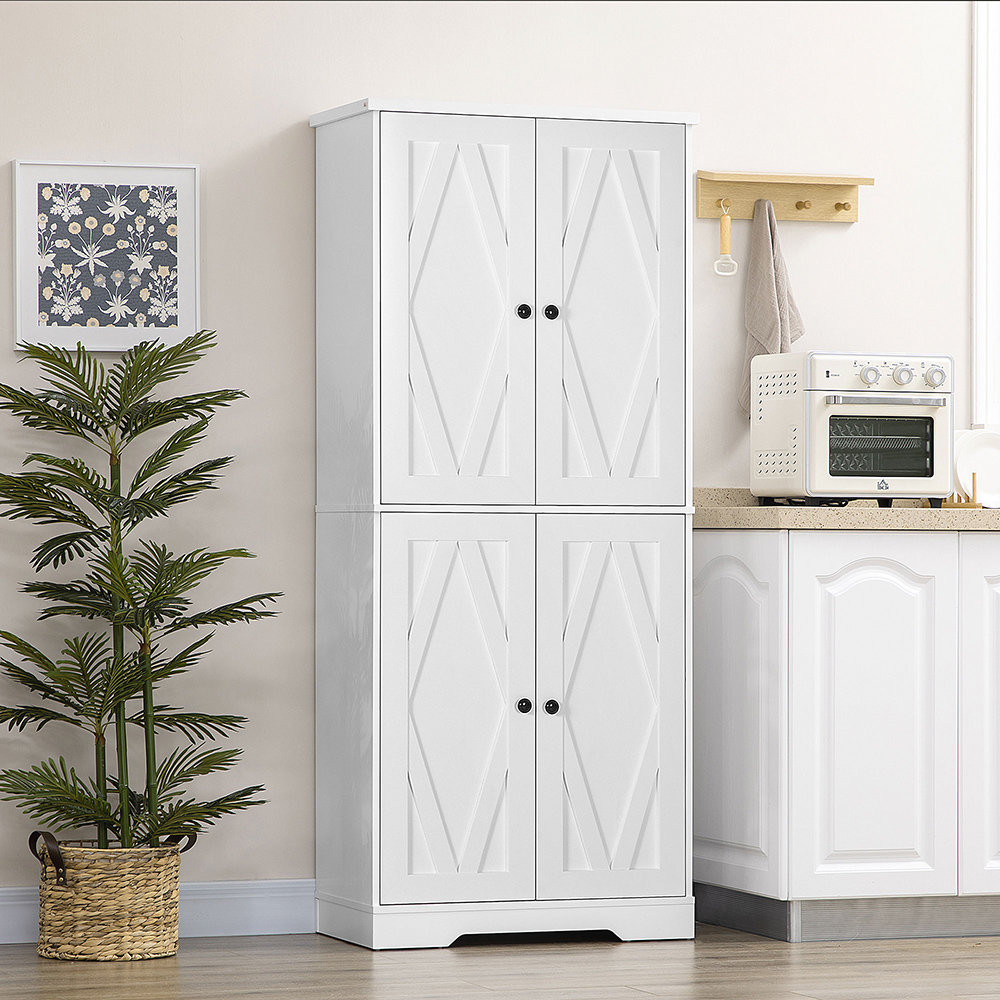 Gracie Oaks Kitchen Pantry Cabinet with 4 Barn Doors and Adjustable ...
