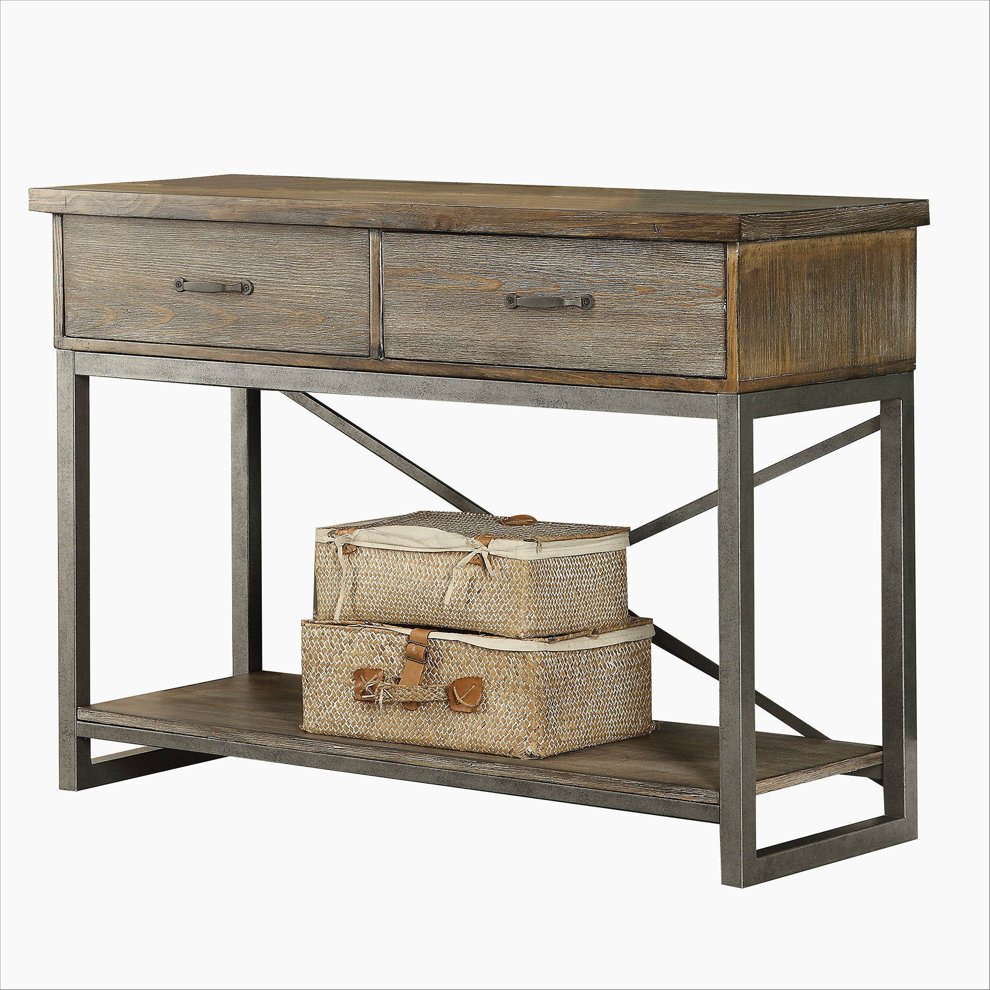 17 Stories Lazarus Weathered Oak & Antique Silver Server | Wayfair