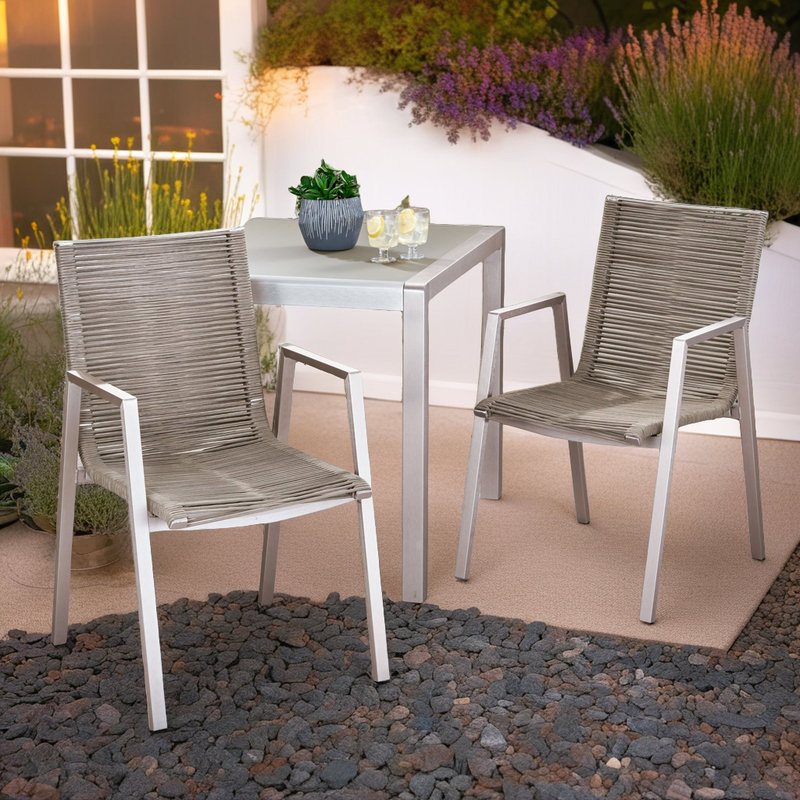 Corrigan Studio® Set of 2 Outdoor Aluminum Dining Chairs with Handwoven ...
