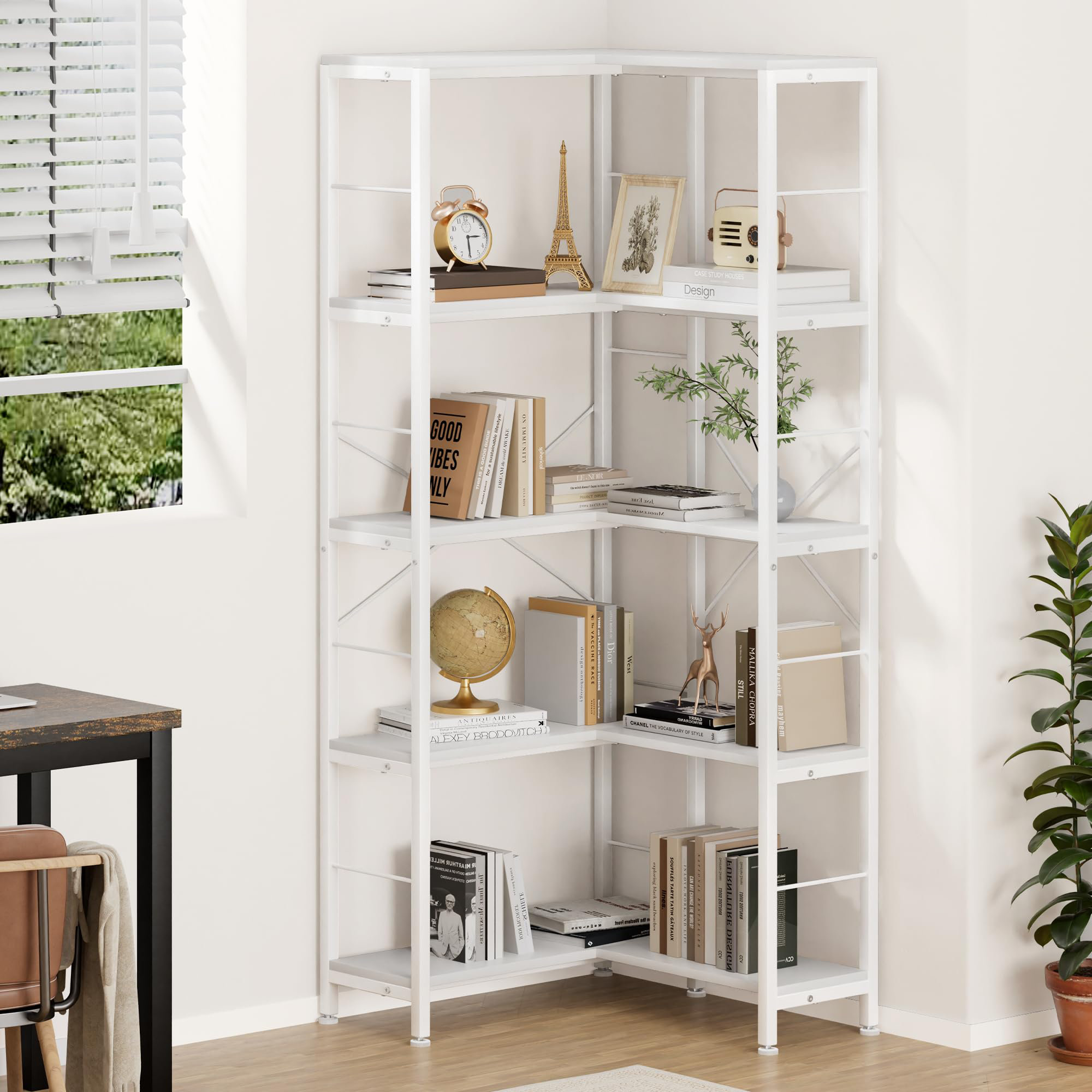 Corrigan Studio 5-Tier Corner Bookshelf, Corner Bookcase,5-Shelf Modern ...