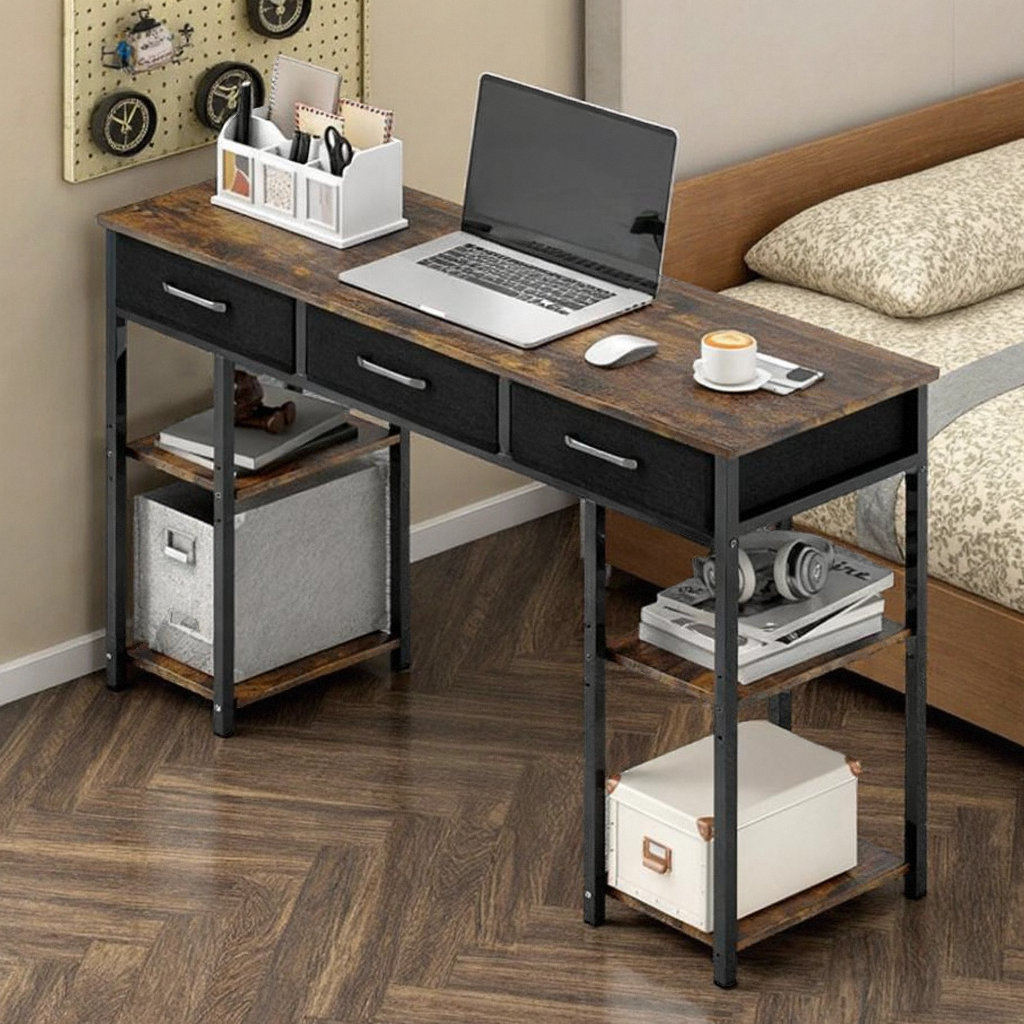 Latitude Run® Compact Writing Desk with Storage Drawers - Modern Home ...