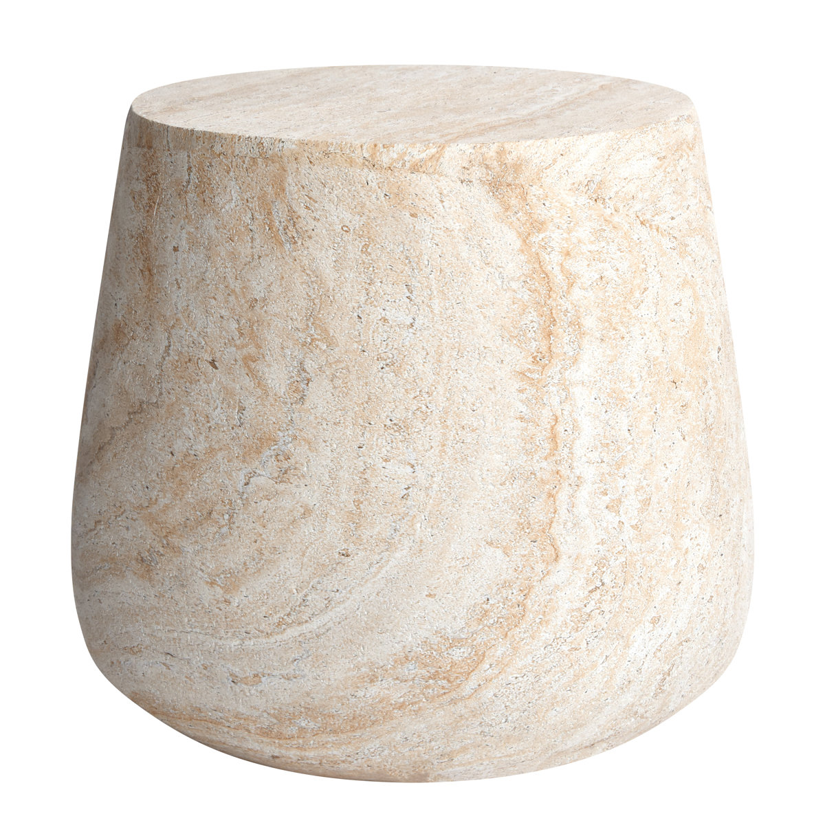 Ivy Bronx Barrel Travertine Stone Finish MgO Side Accent Table | Wayfair