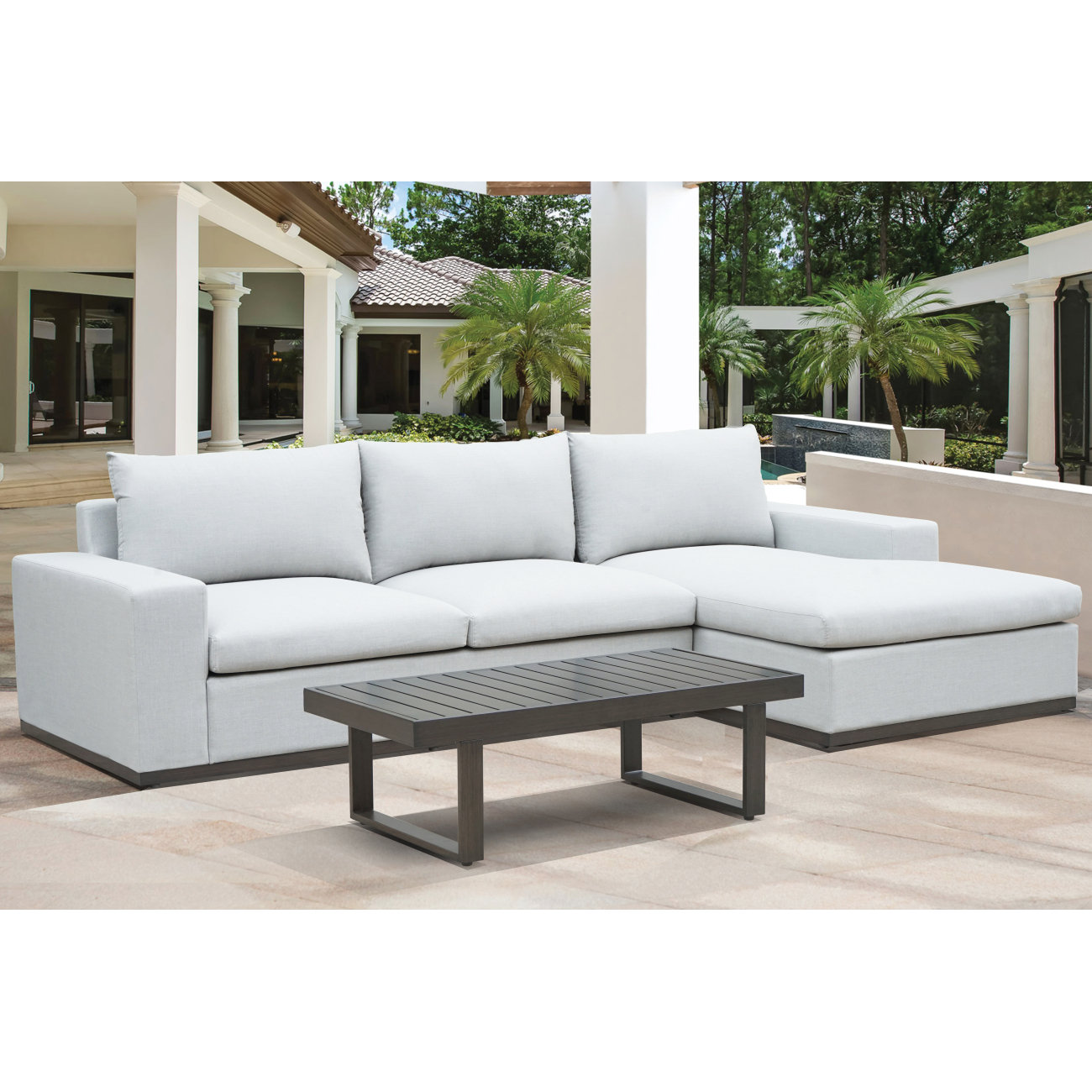 Hokku Designs 2 Piece Sectional & Cocktail Table - White, Patio Set ...