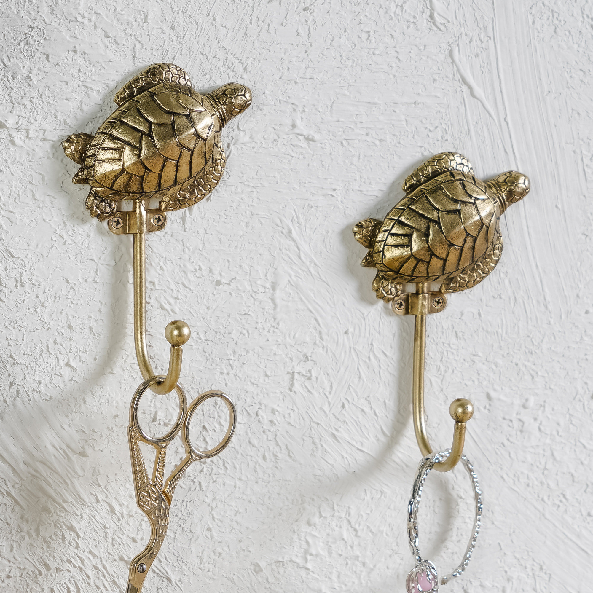 Bay Isle Home™ 2 Piece Gold Metal Sea Turtle Wall Mounted Hook Set ...